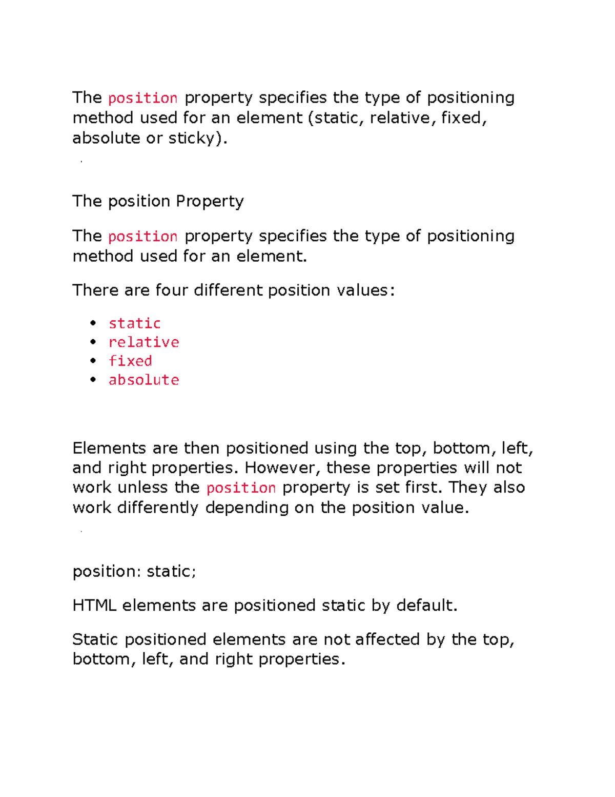Thep Position Property - The position property specifies the type of ...