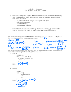 CSE 4310 - worksheet 1 - CSE 4310 – Worksheet Mathematical Foundations (10 pts) Find the ...