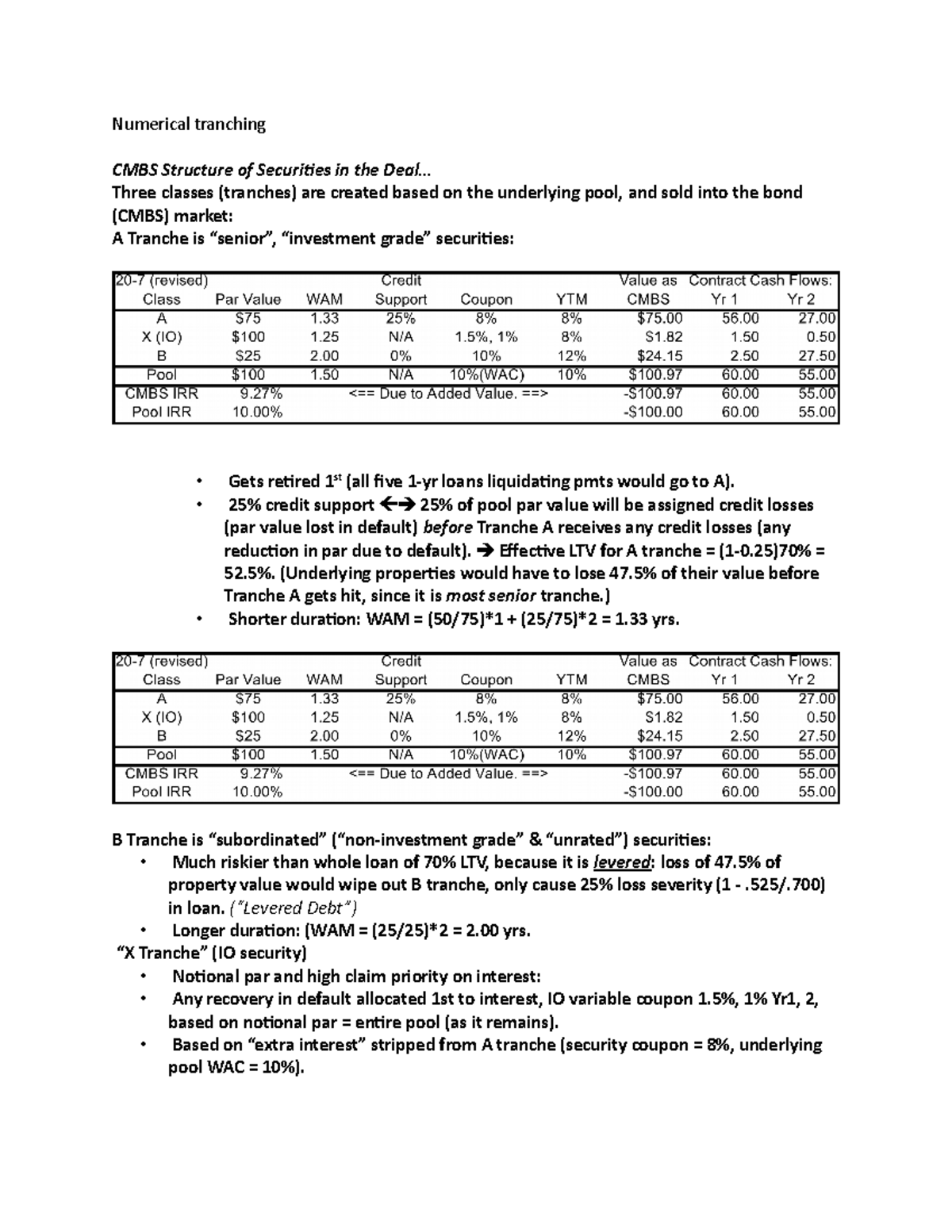 FIN 670 Numerical tranching - Numerical tranching CMBS Structure of ...