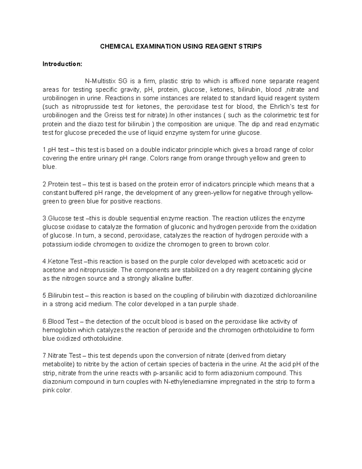 Chemical Examination Using Reagent Strips - CHEMICAL EXAMINATION USING ...
