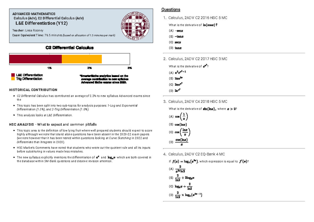 C2 past HSC questions - logarithms & exponentials - ADVANCED ...