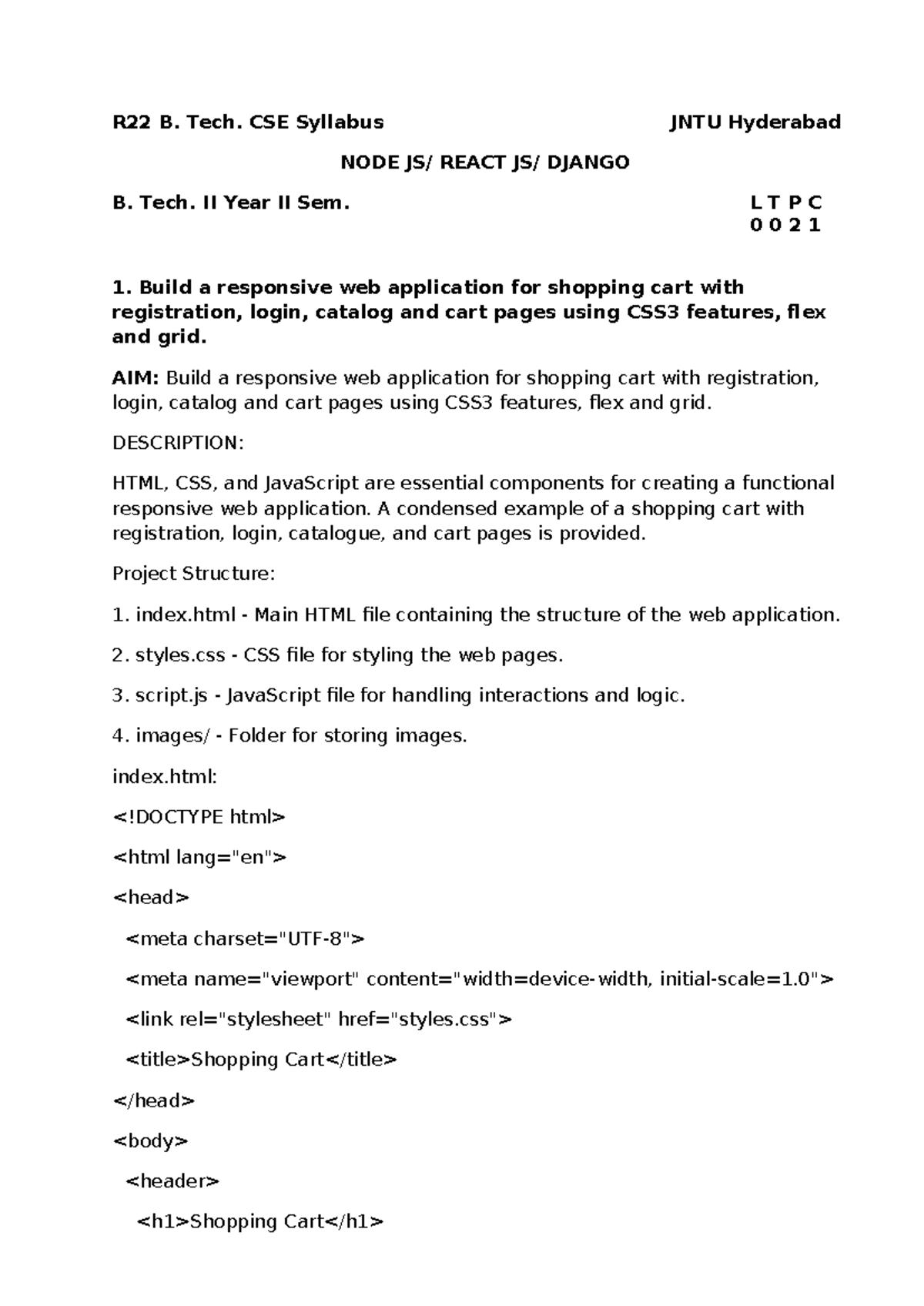 Node Js - practice material - R22 B. Tech. CSE Syllabus JNTU Hyderabad NODE JS/ REACT JS/ DJANGO ...