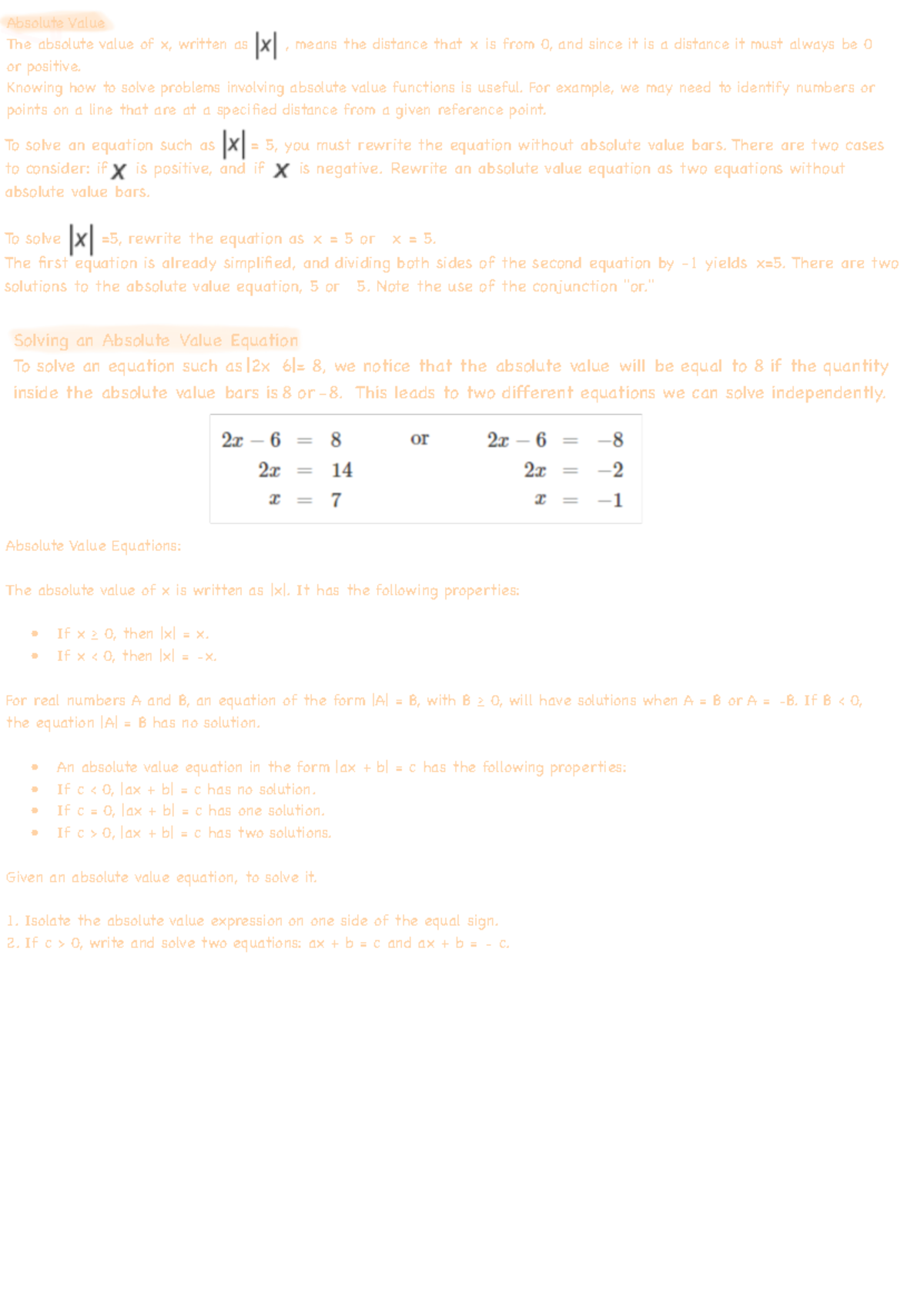 Solve Absolute Value Equations - Absolute Value The Absolute Value Of X