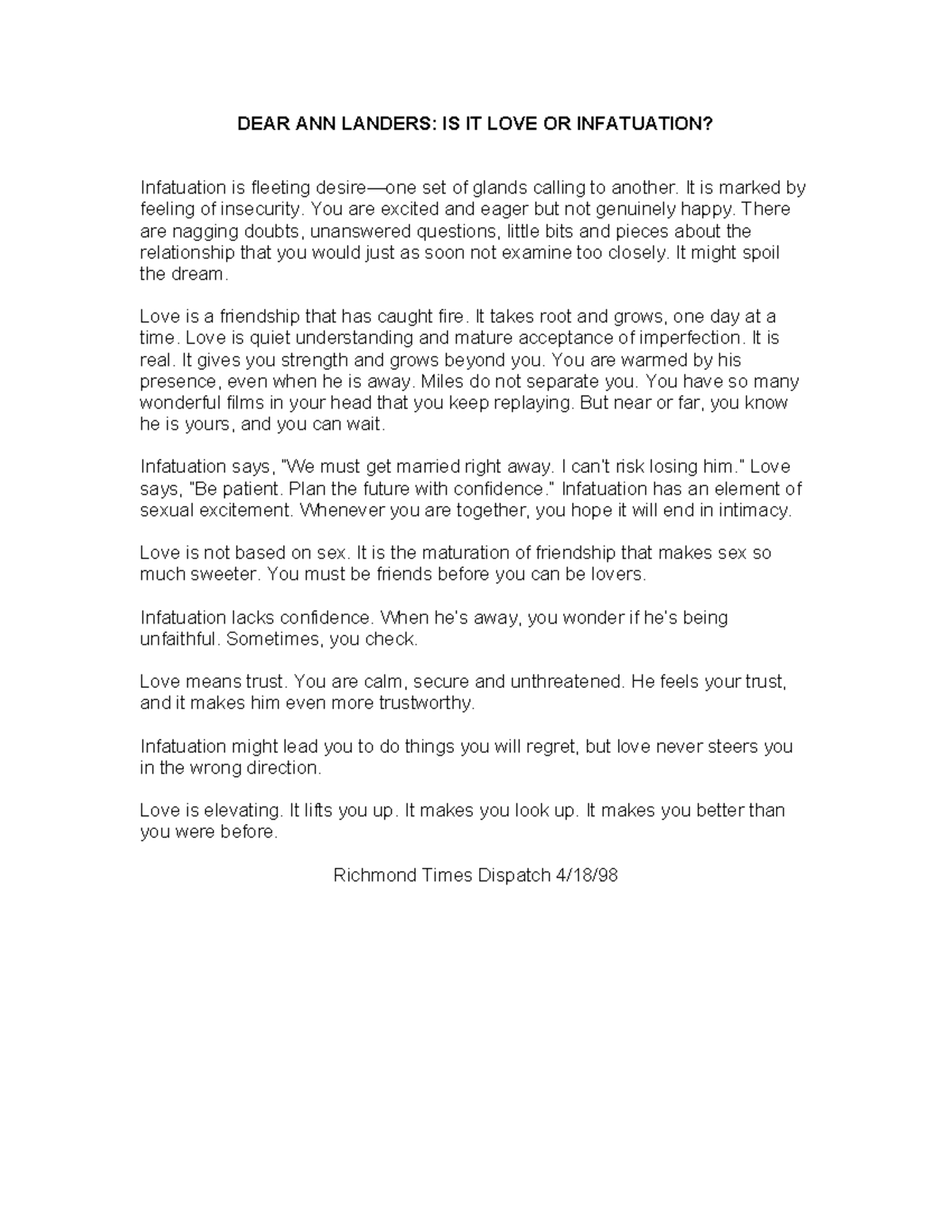 HPEX 357 Dear Ann Landers - DEAR ANN LANDERS: IS IT LOVE OR INFATUATION ...