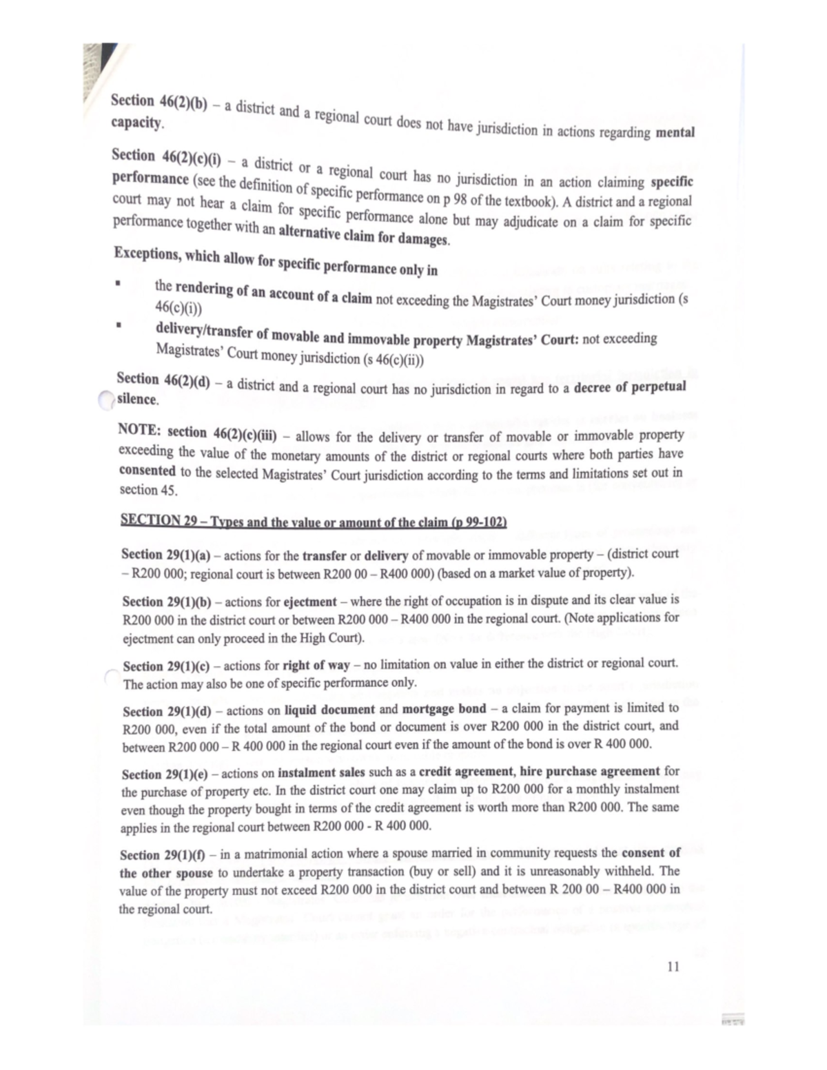 MCA Sections Sumary - Studocu