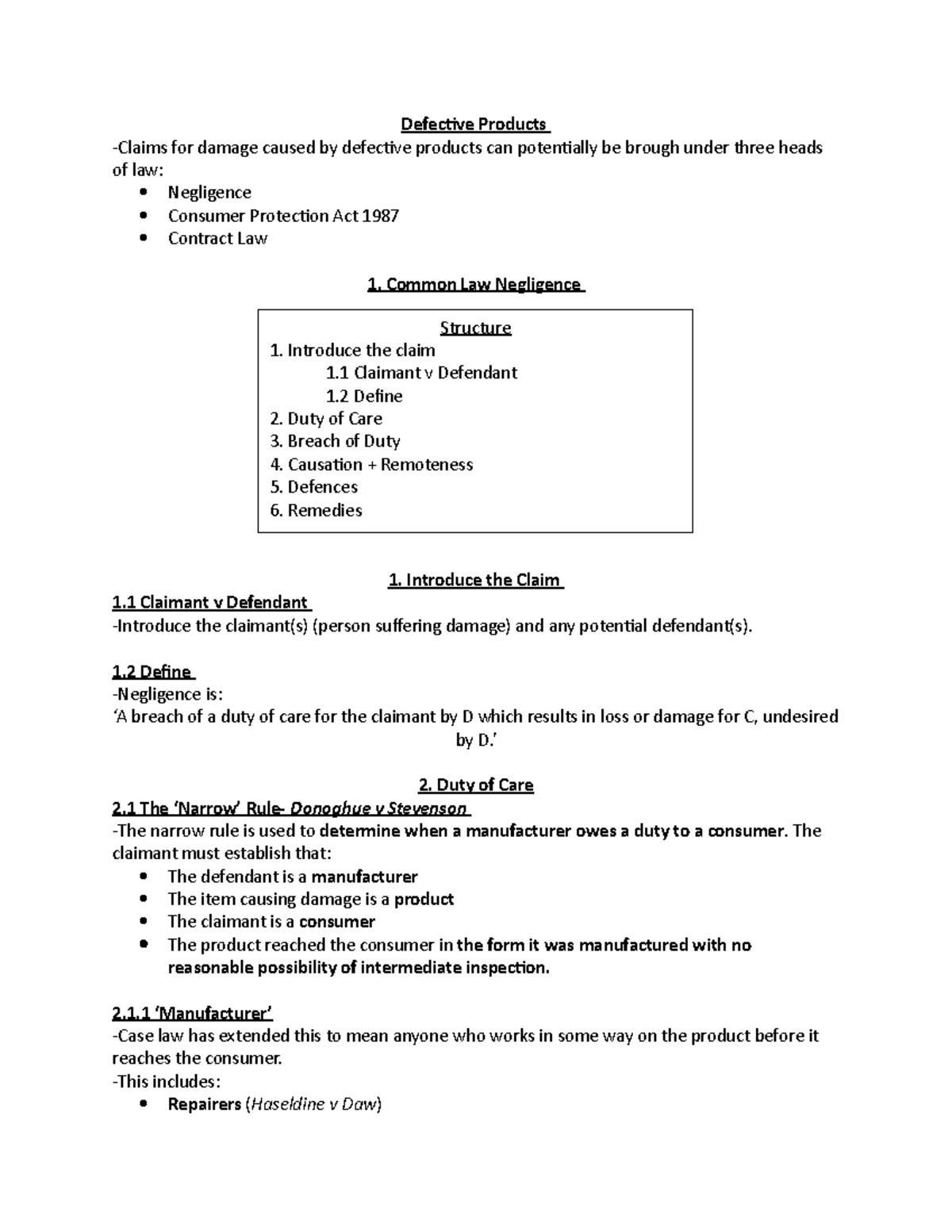 Defective Products - Defective Products -Claims for damage caused by ...