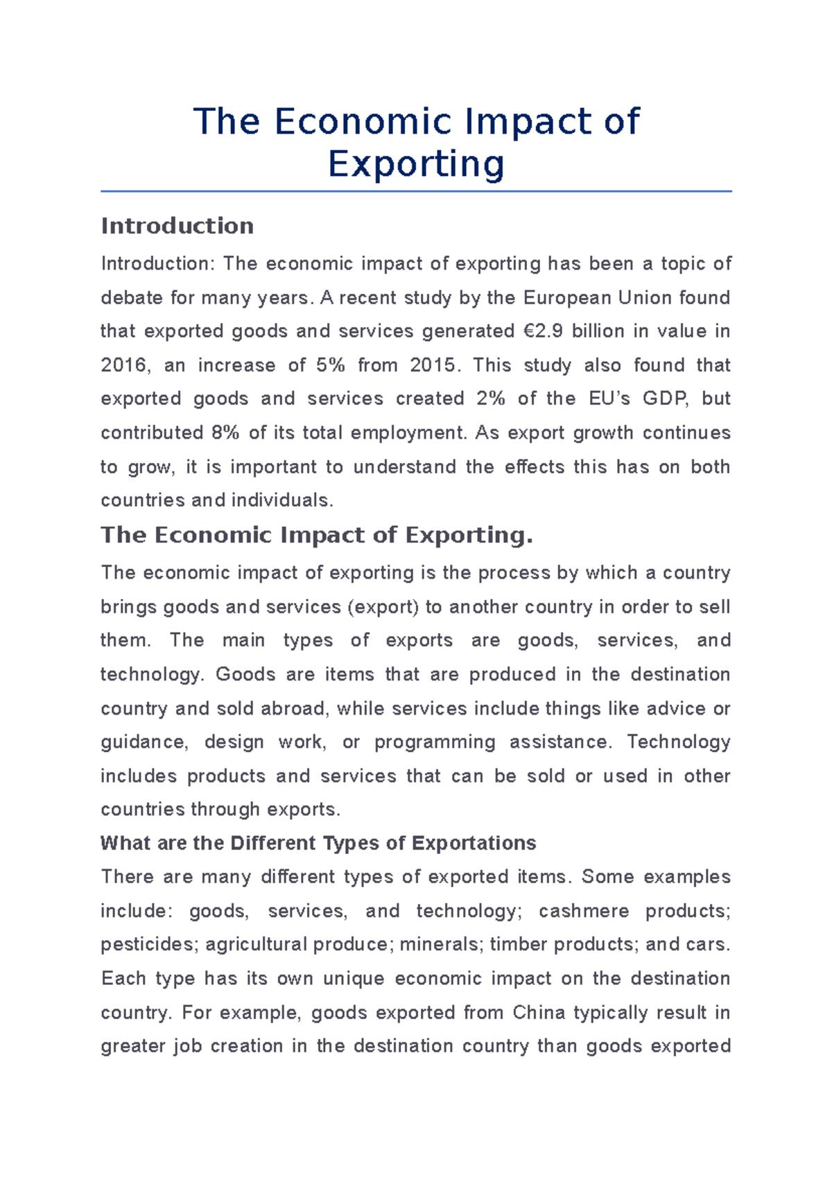 The Economic Impact of Exporting - A recent study by the European Union ...