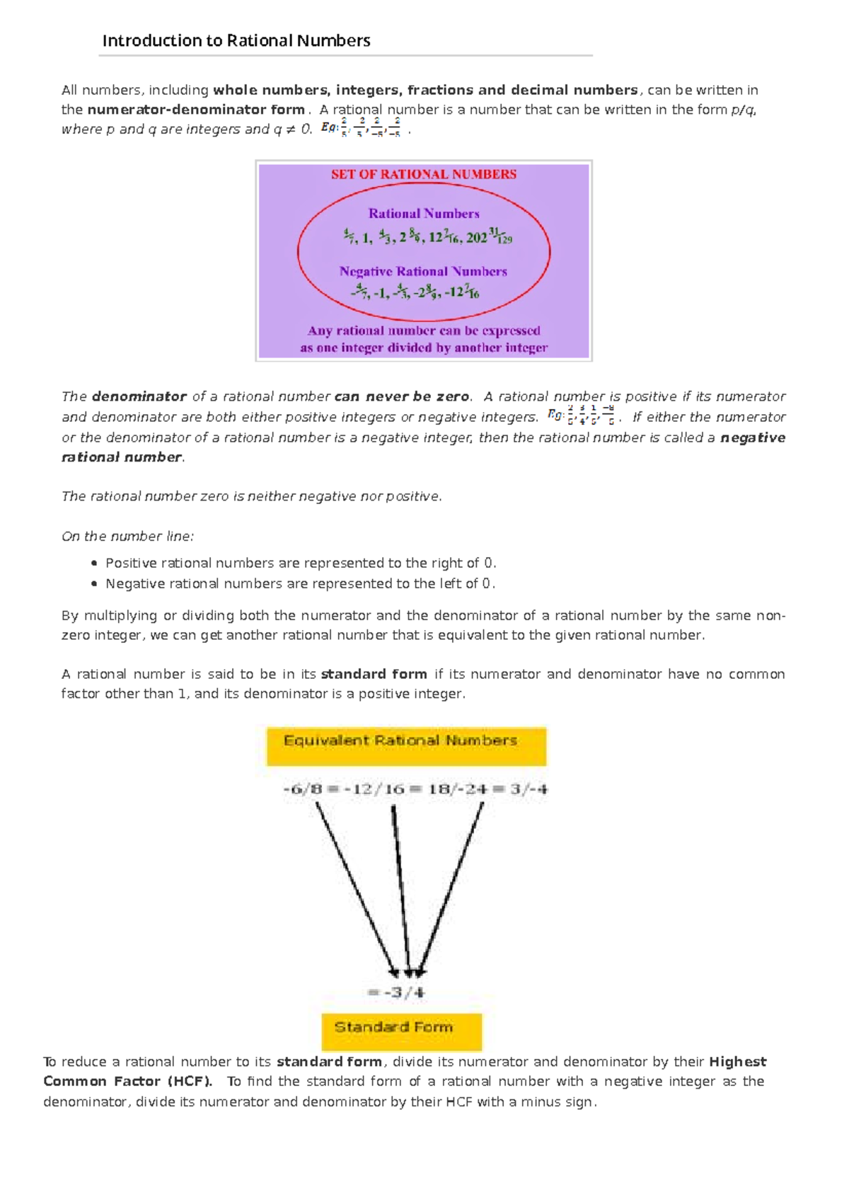 Ch9 - class 6 notes - Introduction to Rational Numbers All numbers ...
