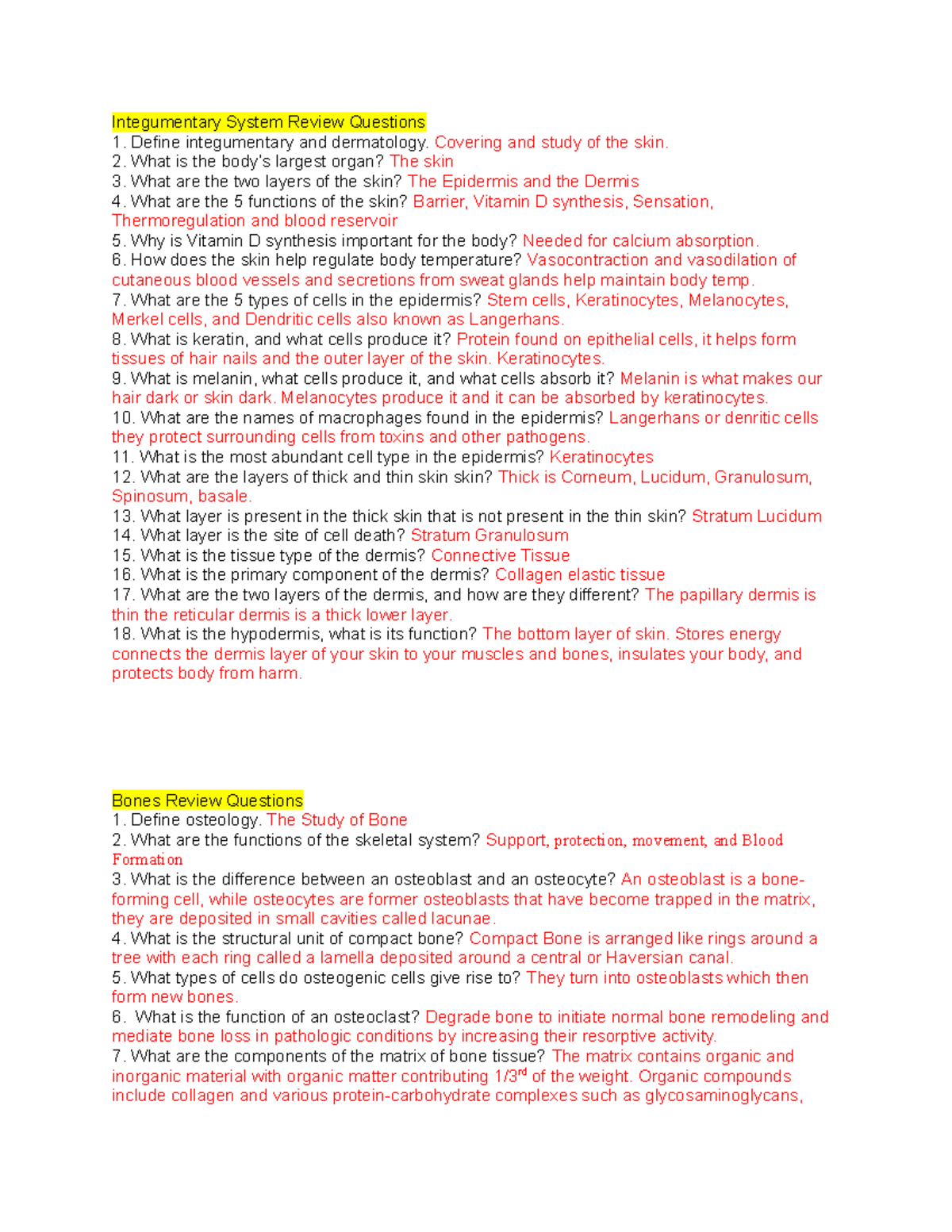 Bio 251 Chapter Integumentary and bones Review - Integumentary System ...