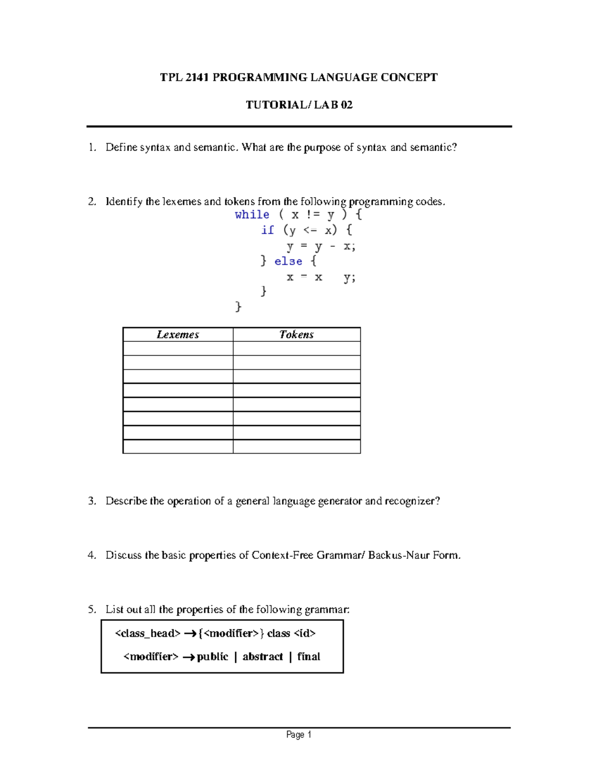 147120 Lab 02 - PROGRAM LANG CONCEPT - TPL 2141 PROGRAMMING LANGUAGE ...