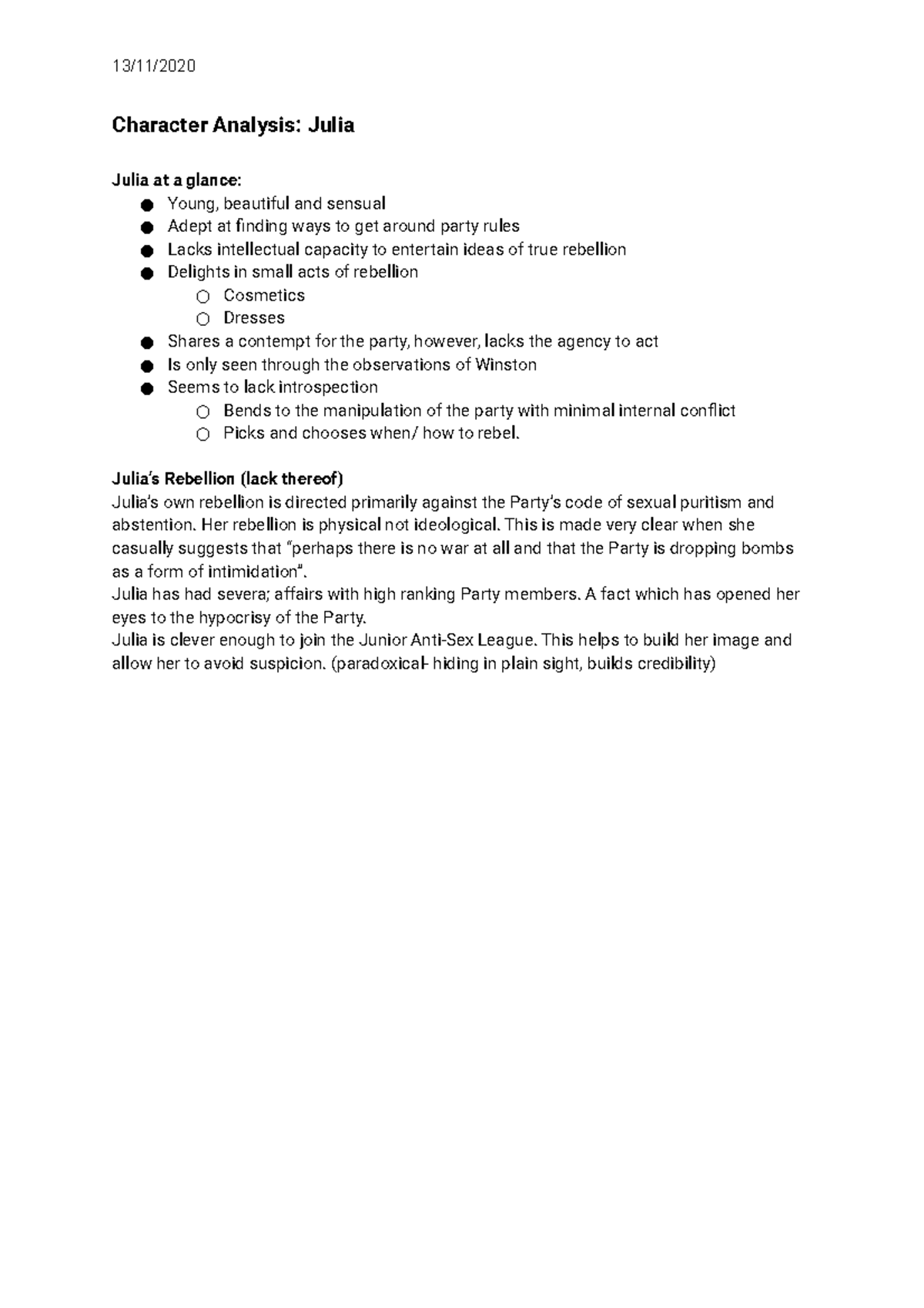 Character Analysis Julia - 13/11/ Character Analysis: Julia Julia at a ...