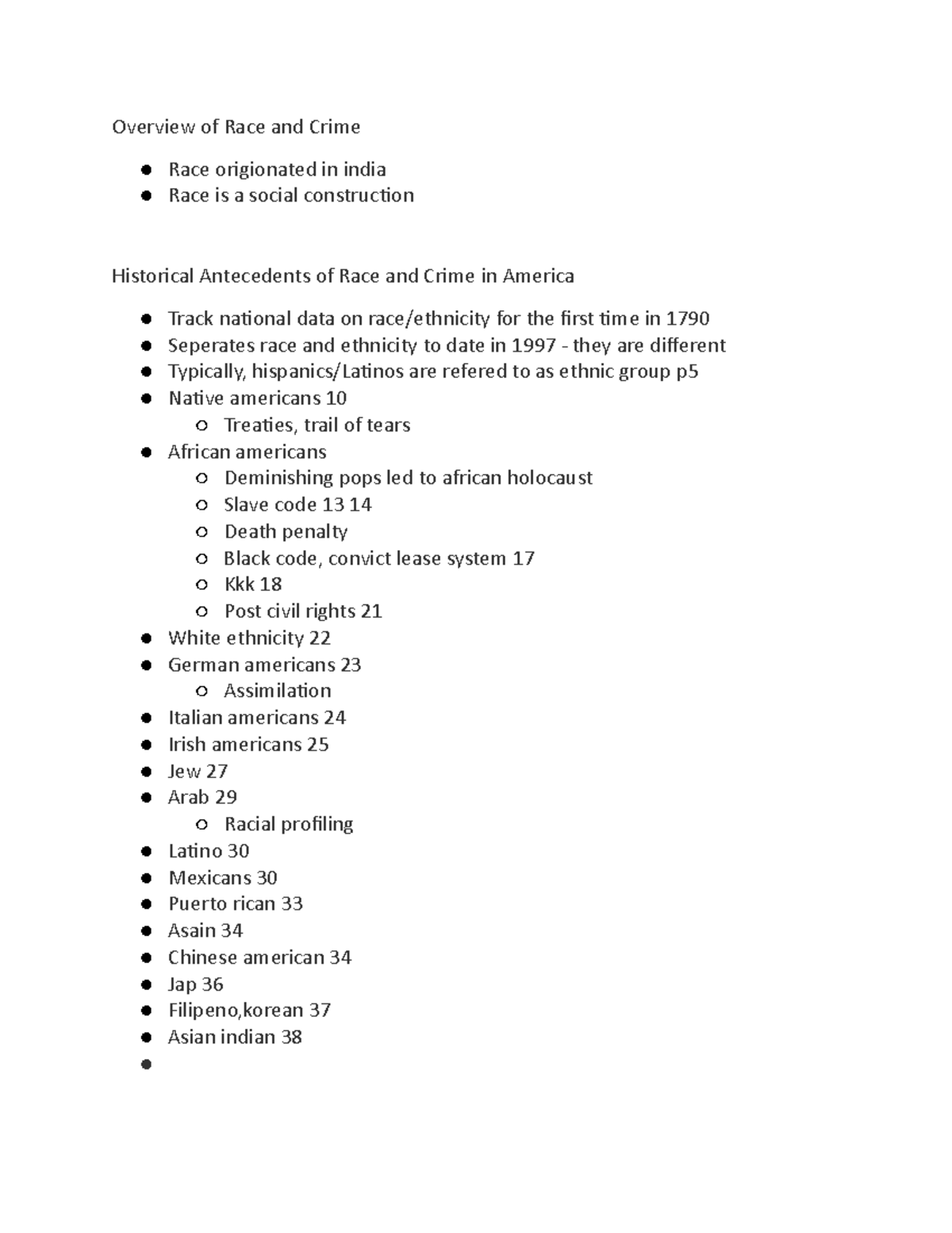 Ch 1 self notes - Overview of Race and Crime - Overview of Race and ...