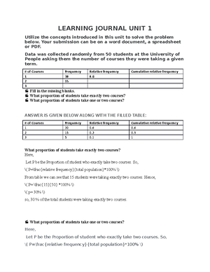 MATH assignment unit 4 - University of the People MATH Assignment unit 4 MATH 1281 - Statistical ...