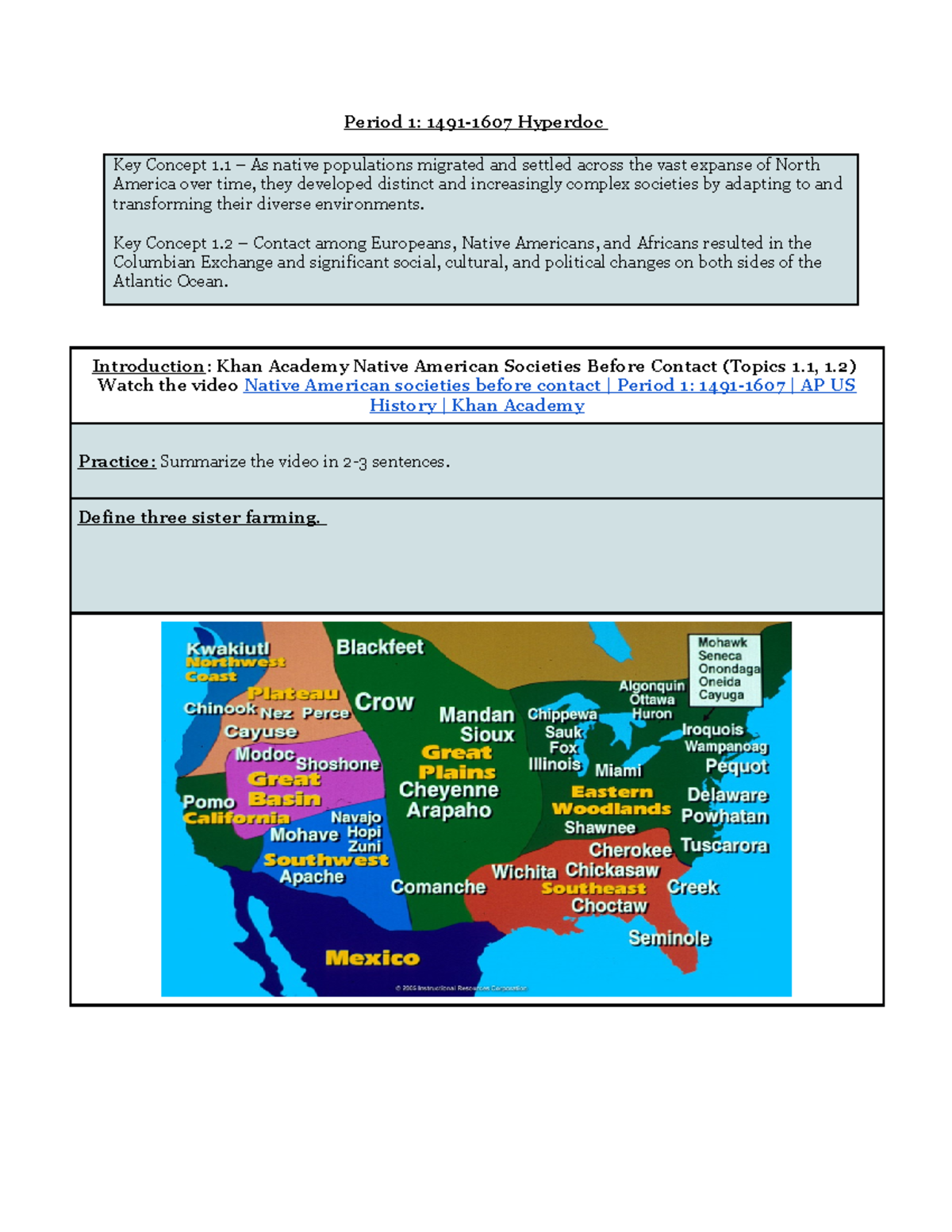 Period 1 Hyperdoc - Period 1: 1491-1607 Hyperdoc Key Concept 1 – As ...