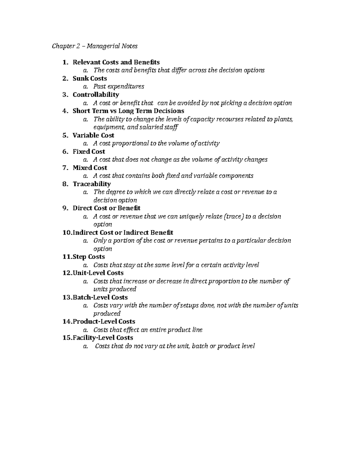 Chapter 2 – Managerial Notes - Chapter 2 – Managerial Notes Relevant ...