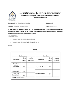 electric circuit student lab 3 experiment for practice - Department of ...