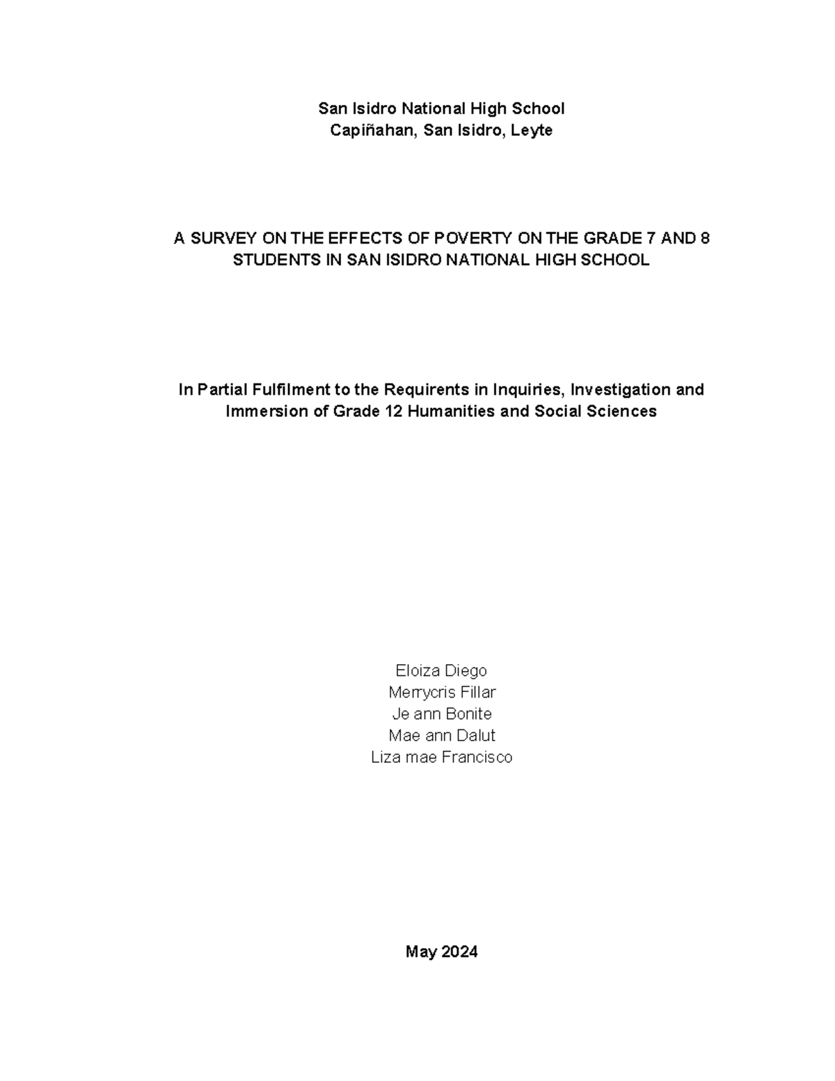 Bonite-Title Page - Research paper - Senior High School - San Isidro ...
