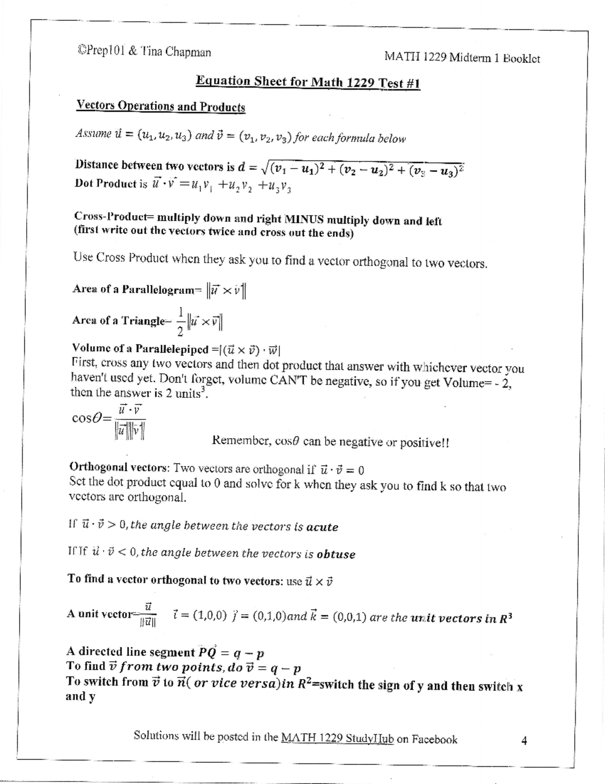 Math 1229 Equation sheet - @Prep101 &TinaChapman MATH 1229 Mid Equation ...