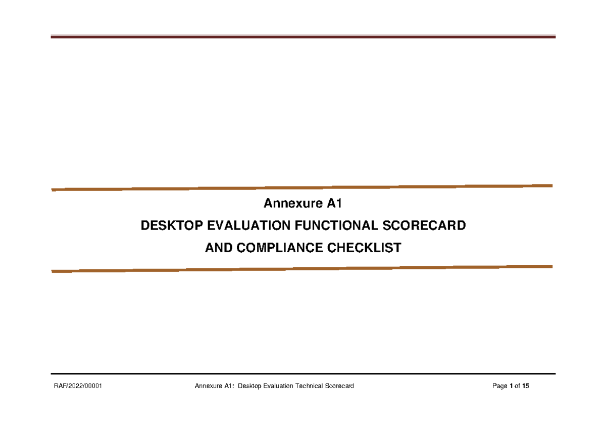 Annexure 1 Evaluation Criteria - Annexure A 1 DESKTOP EVALUATION ...