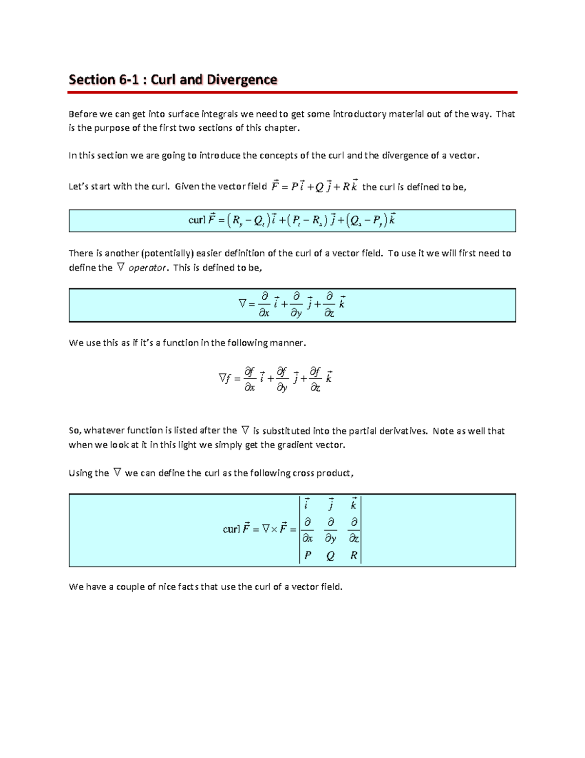 Calc Iii Curl Divergence Section 6 1 Curl And Divergence Before We Can Get Into Surface