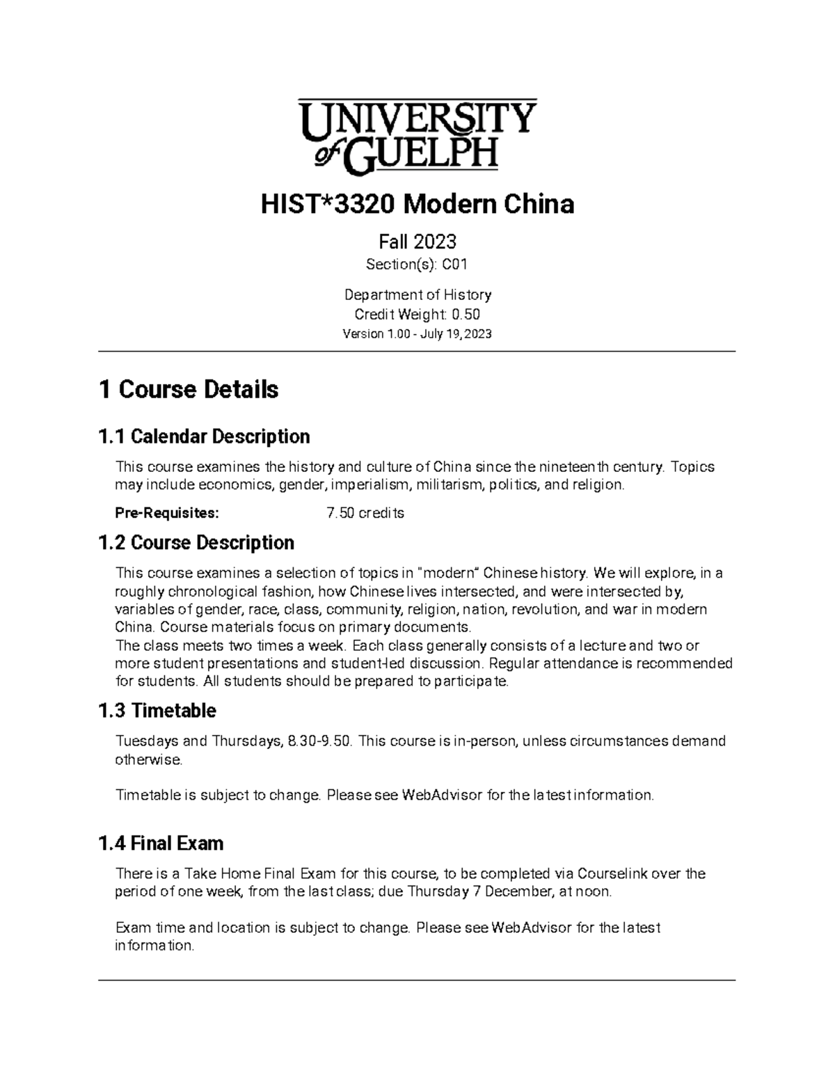 HIST 3320 F23 - Modern China notes - HIST*3320 Modern China Fall 2023 ...