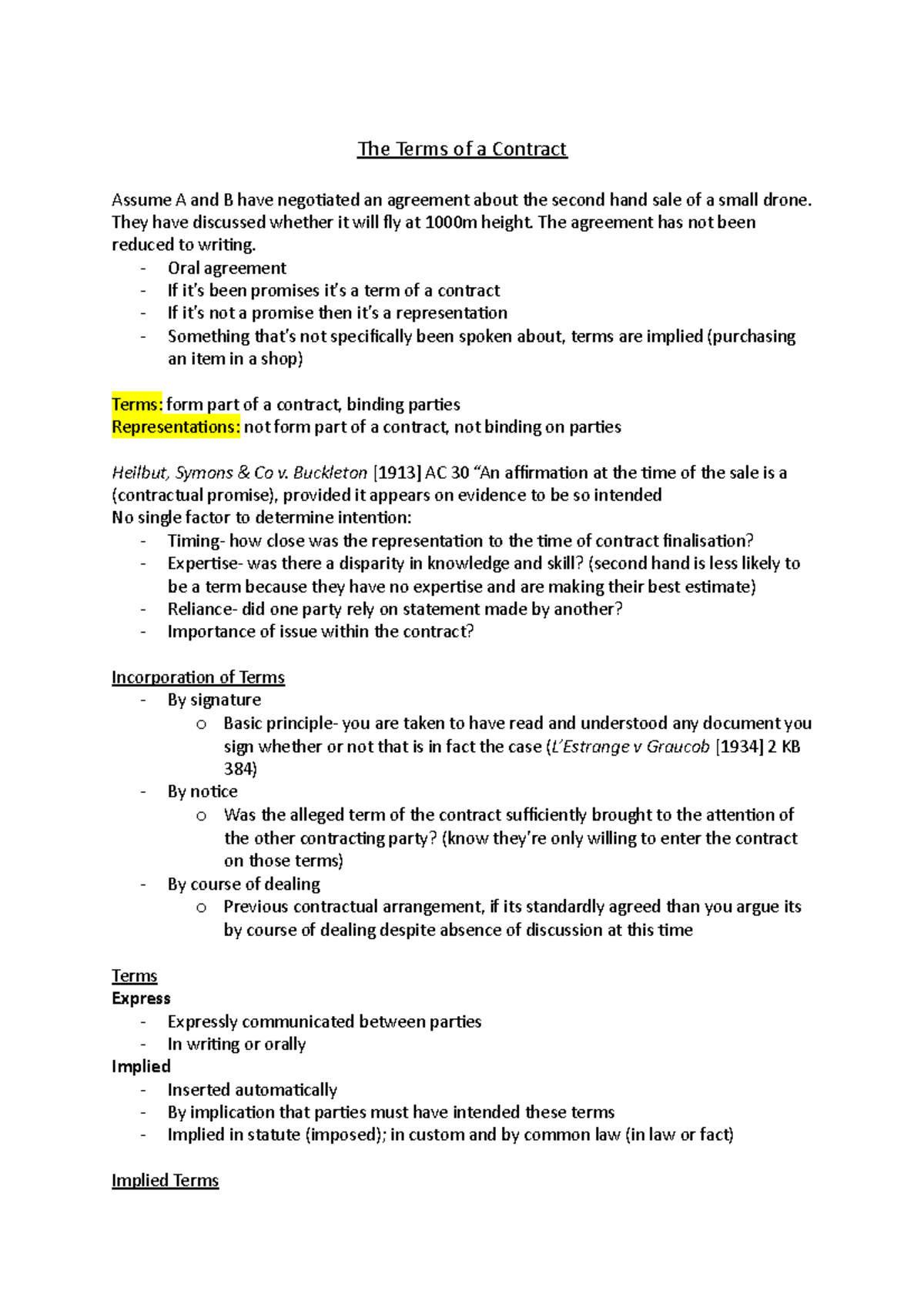 Terms of Contract 1 - The Terms of a Contract Assume A and B have ...