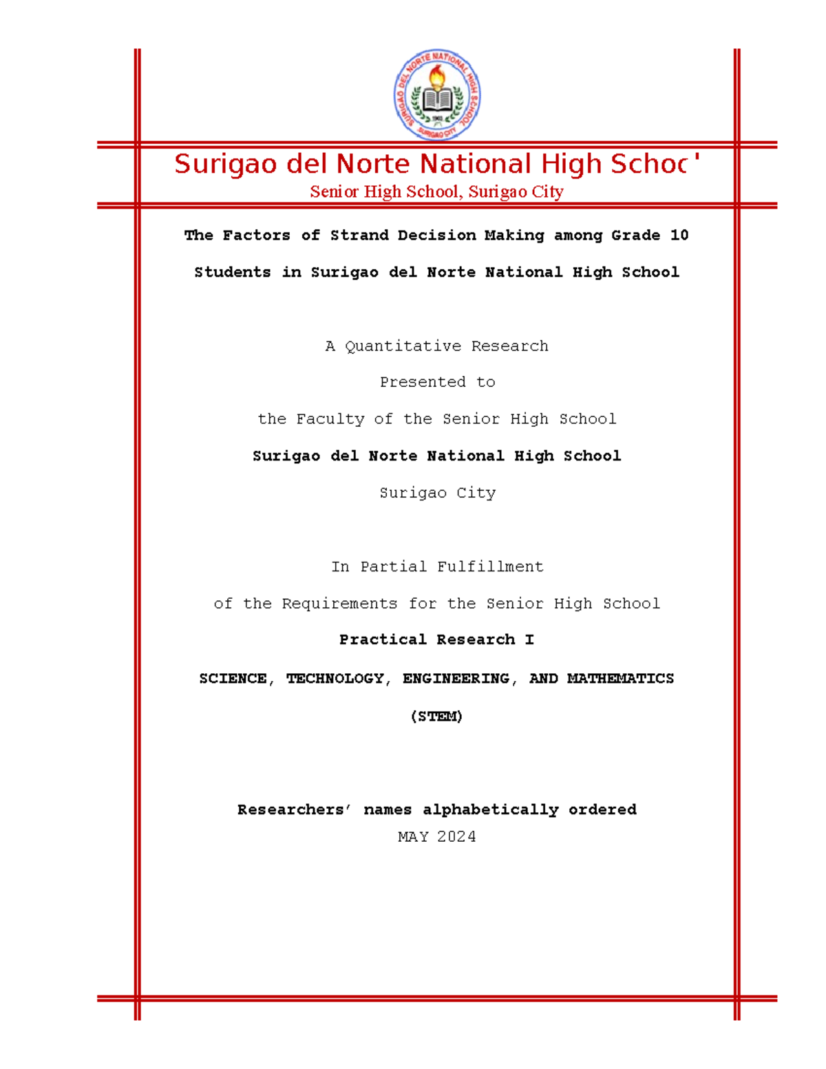 Group 8 Quanti Descriptive - Senior High School, Surigao City The ...