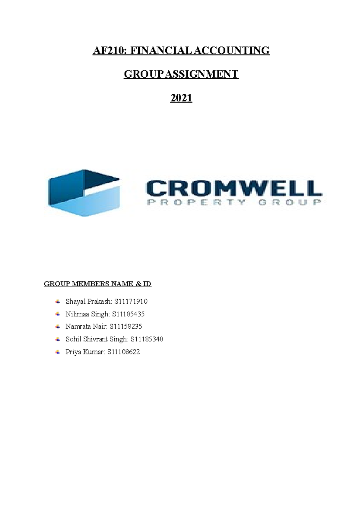 AF210 - Group Assignment -2021-S1 - AF210: FINANCIAL ACCOUNTING GROUP ...