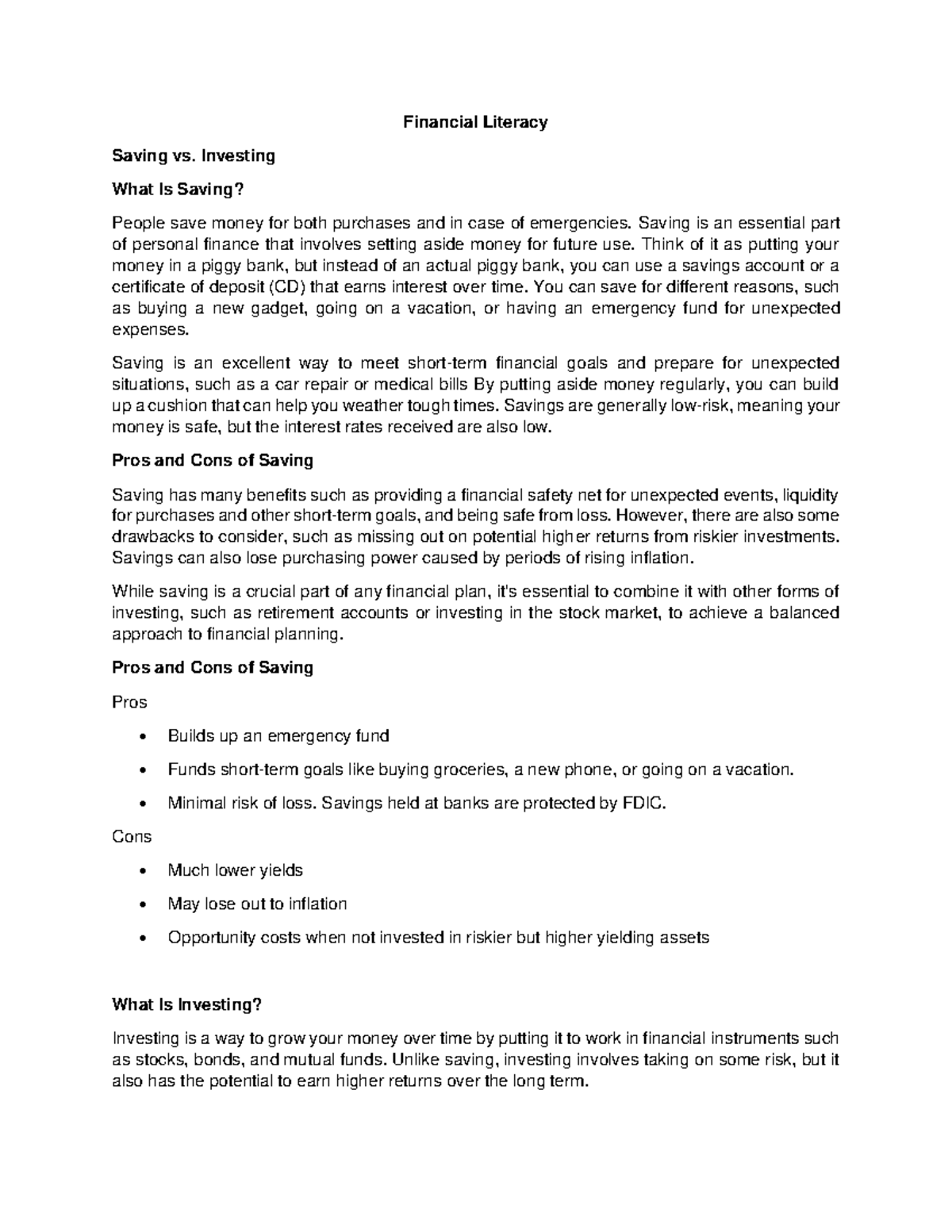 Financial Literacy - Family and Consumer Life Skills - Financial ...