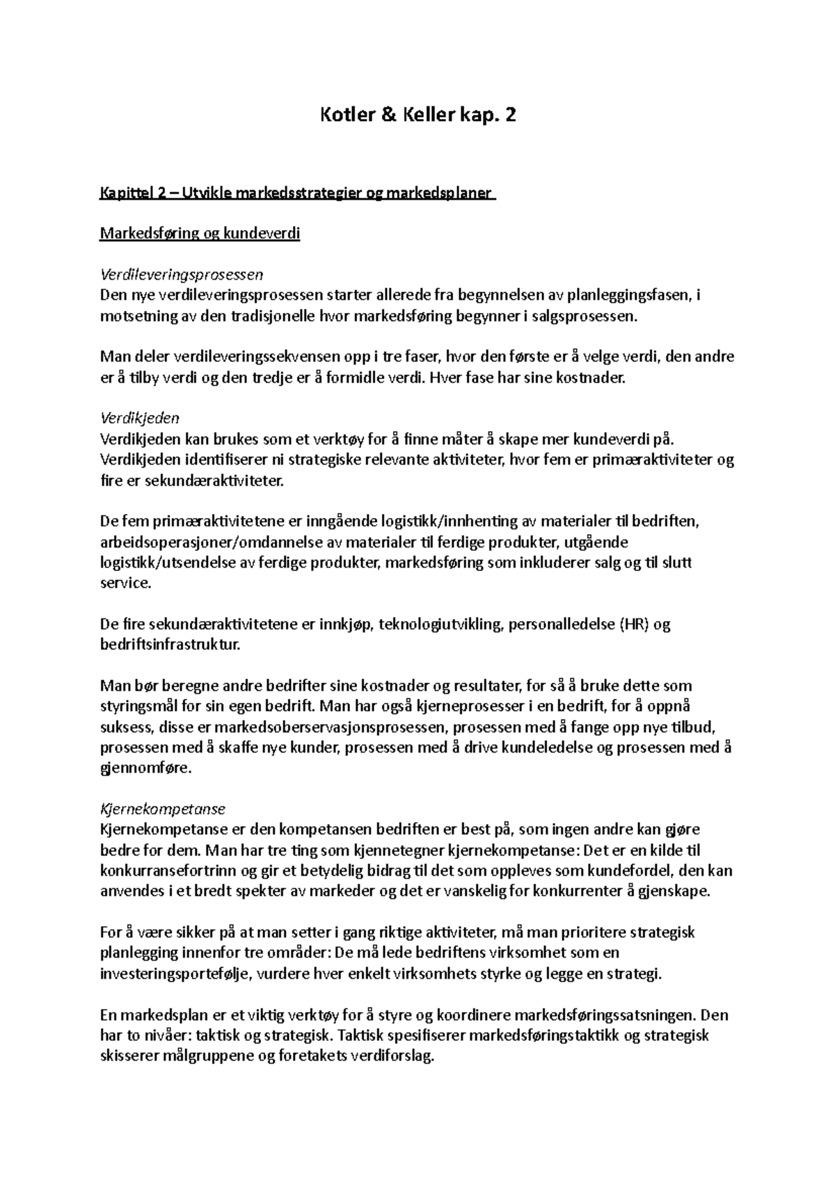 Kapittel 2 Markedsføringsledelse - Kotler & Keller kap. 2 Kapittel 2 – Utvikle markedsstrategier ...