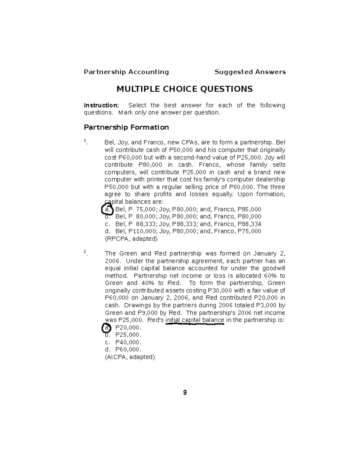 Partnerships-questions compress - MULTIPLE CHOICE QUESTIONS Instruction ...