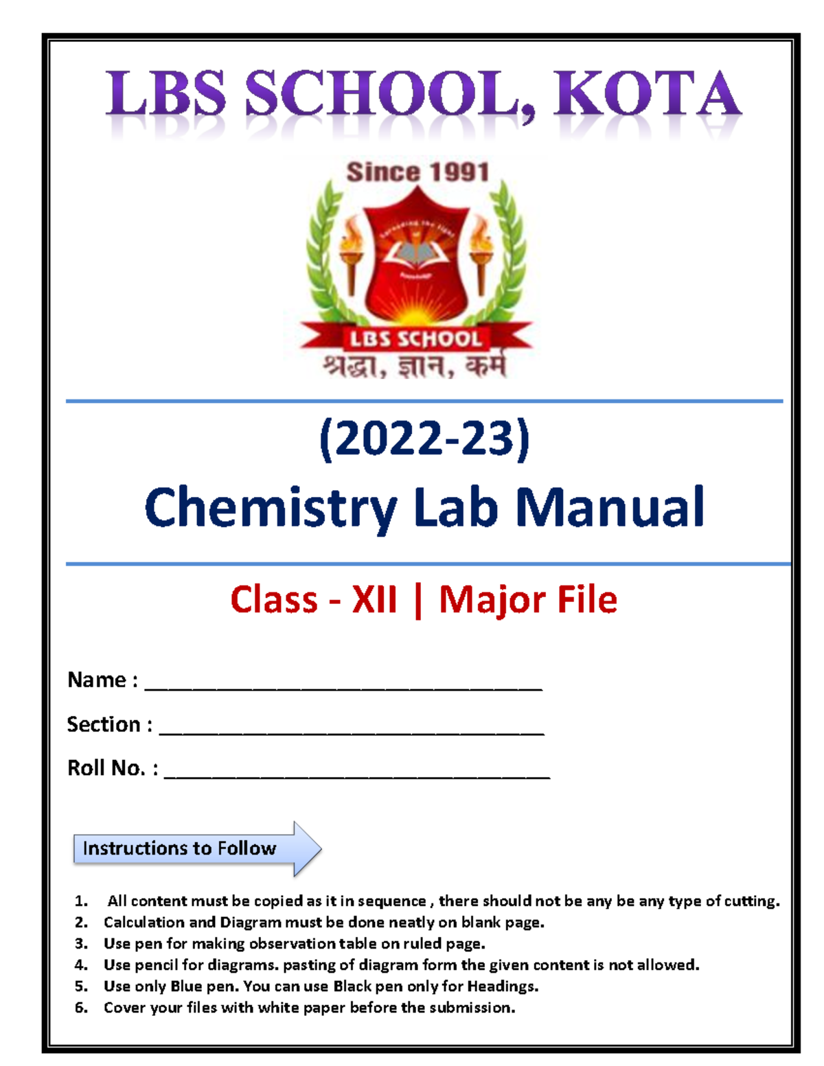 Chemistry Practical 0 - Notes - (2022-23) Chemistry Lab Manual Class ...