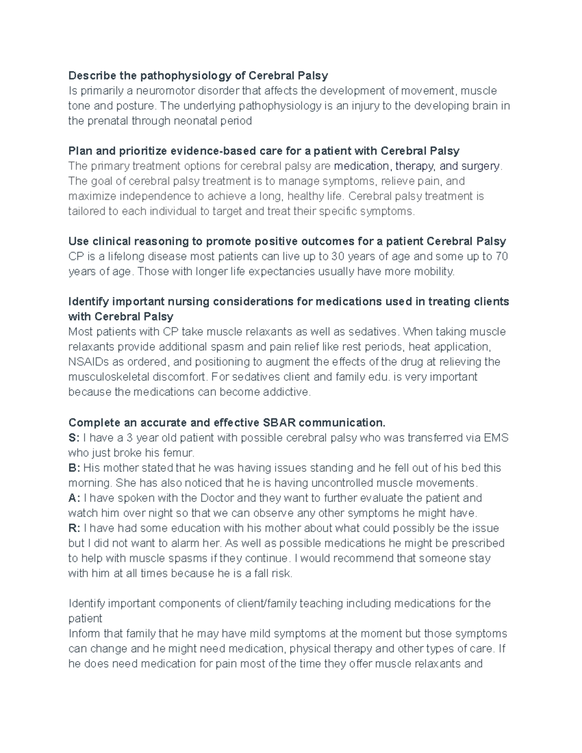 Cerebral Palsy - The underlying pathophysiology is an injury to the ...
