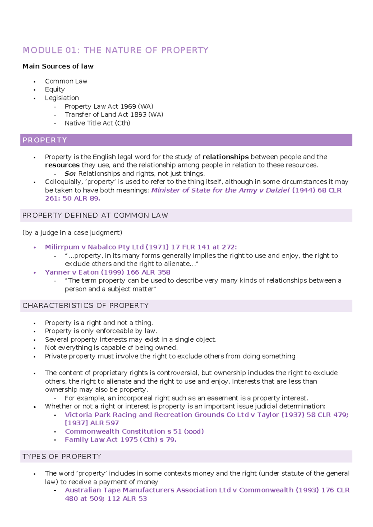 BLAW2009 Lecture Notes - MODULE 01: THE NATURE OF PROPERTY Main Sources ...