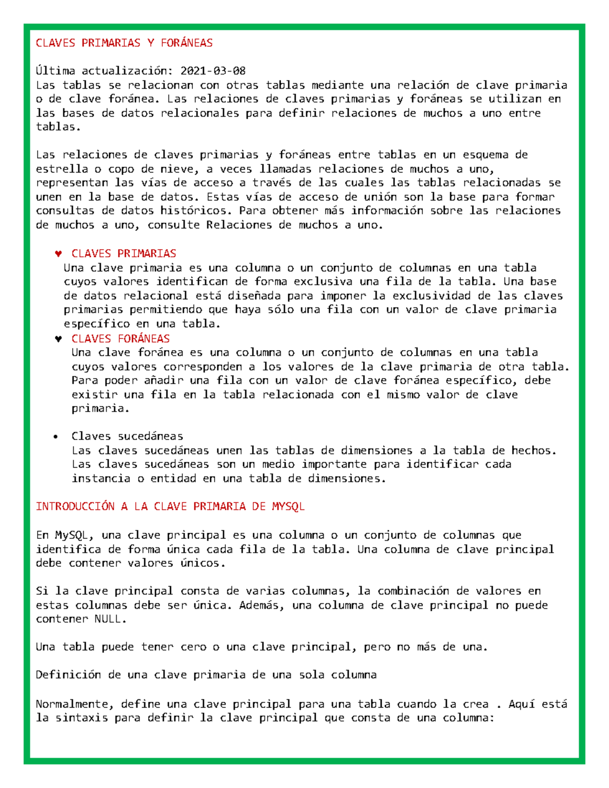 Claves Primarias Y Foráneas - CLAVES PRIMARIAS Y FORÁNEAS Última ...