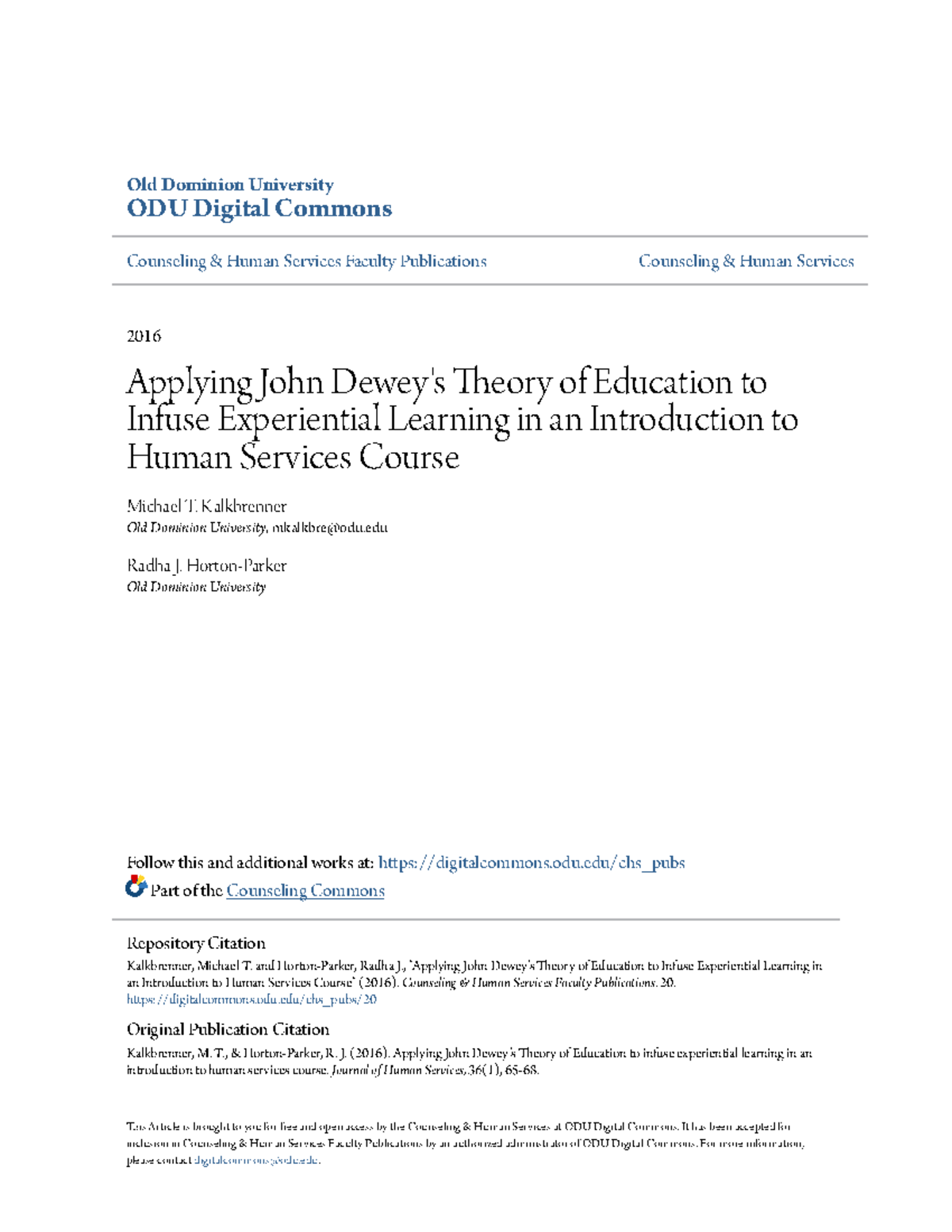 Applying John Deweys Theory of Education to Infuse Experiential - Old ...