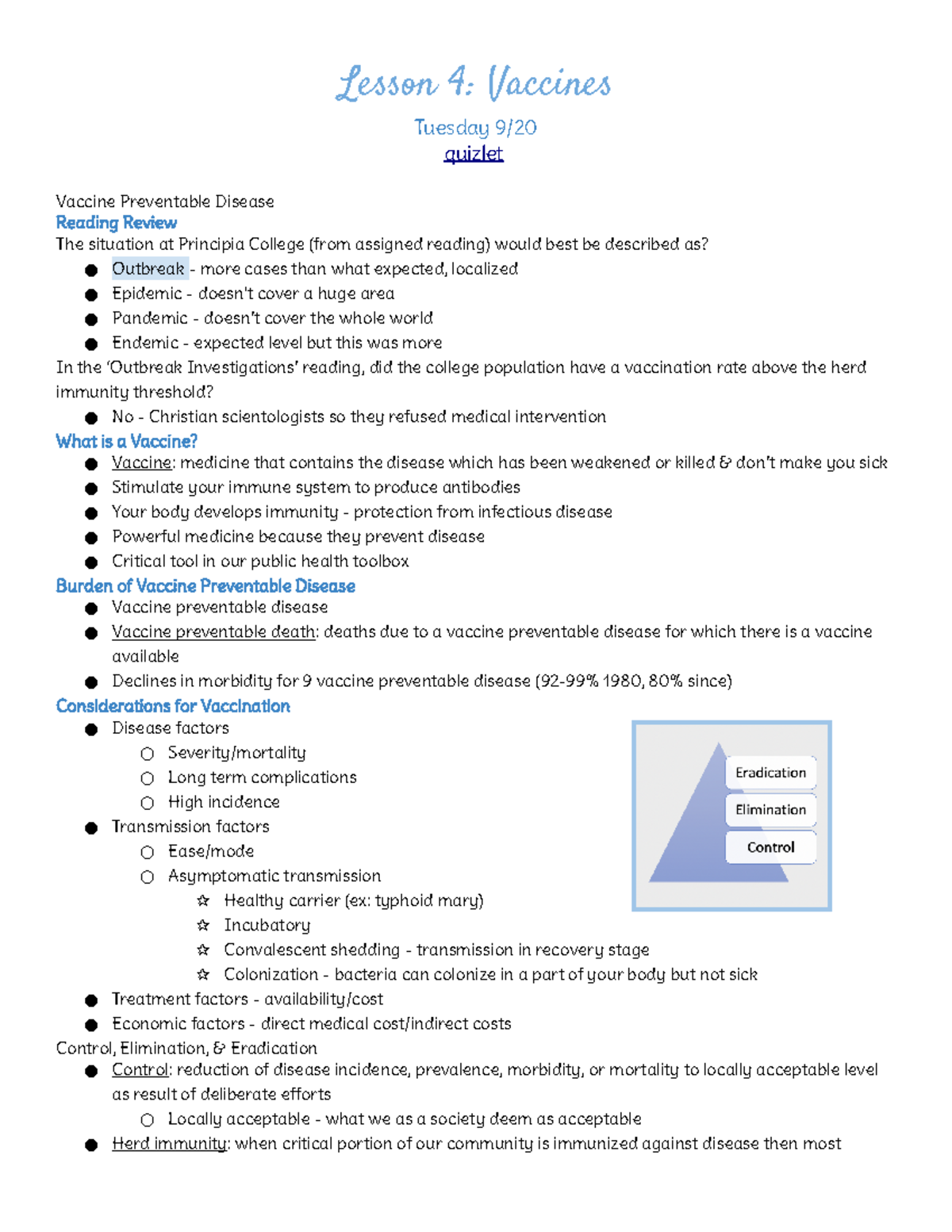 Lesson 4 Notes: Vaccines - Lesson 4: Vaccines Tuesday 9/ quizlet ...