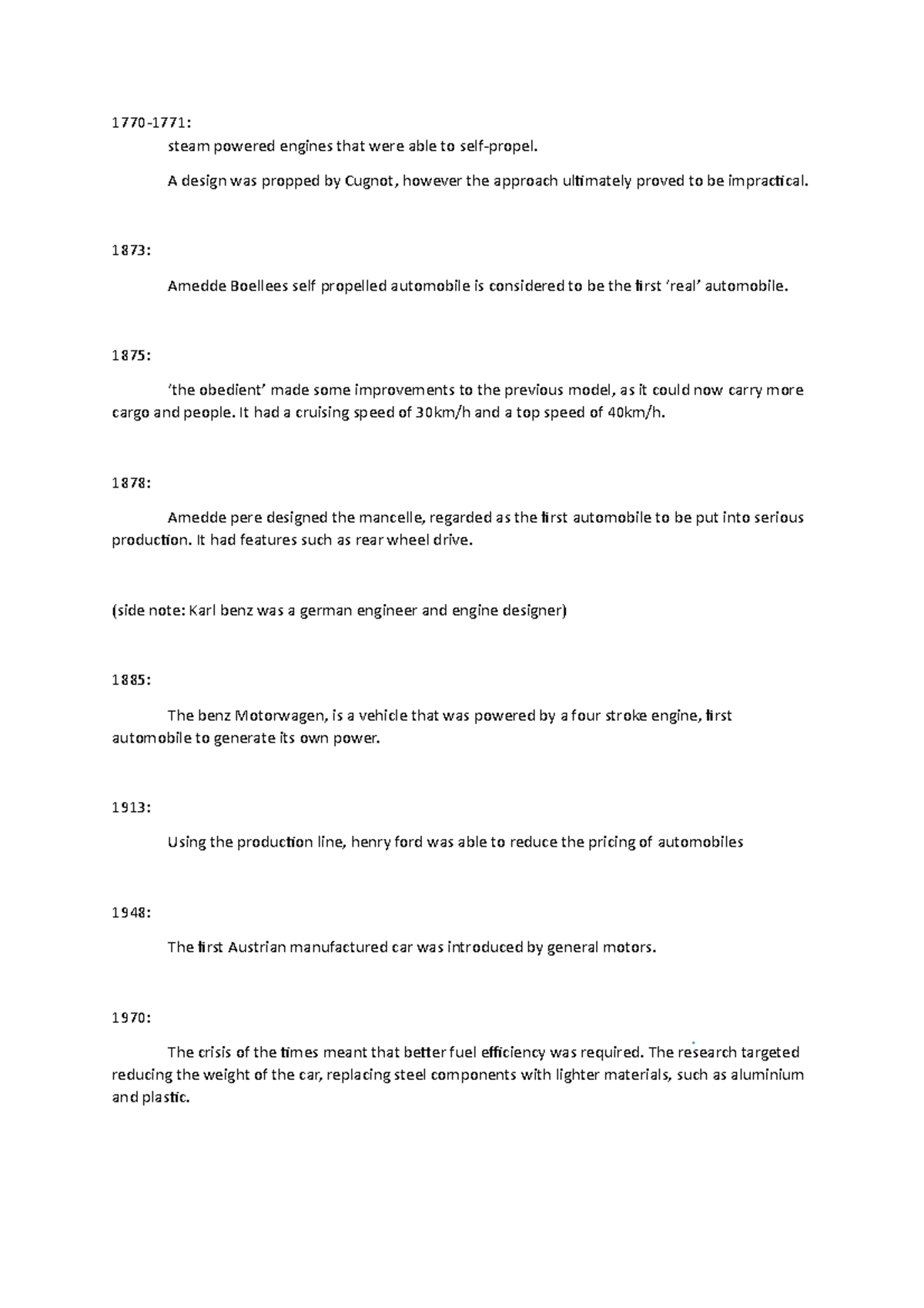 Timeline of cars - cars - 1770-1771:steam powered engines that were ...