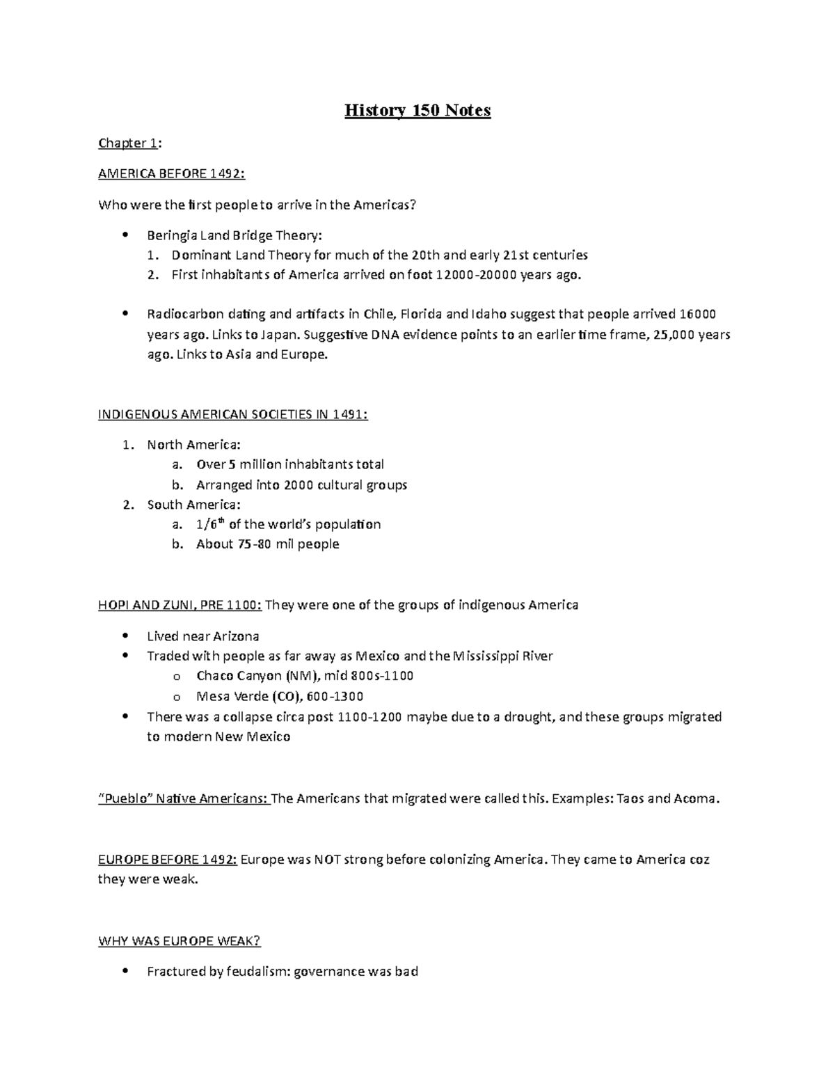 History 150 Notes Chapter 1: America Before 1492 - Studocu