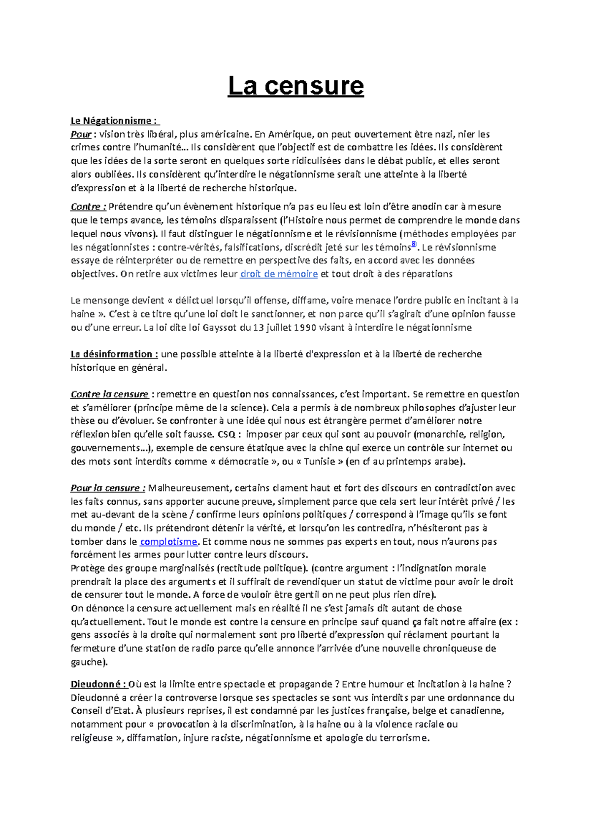 Pour la censure - La censure Le Négationnisme : Pour : vision très ...