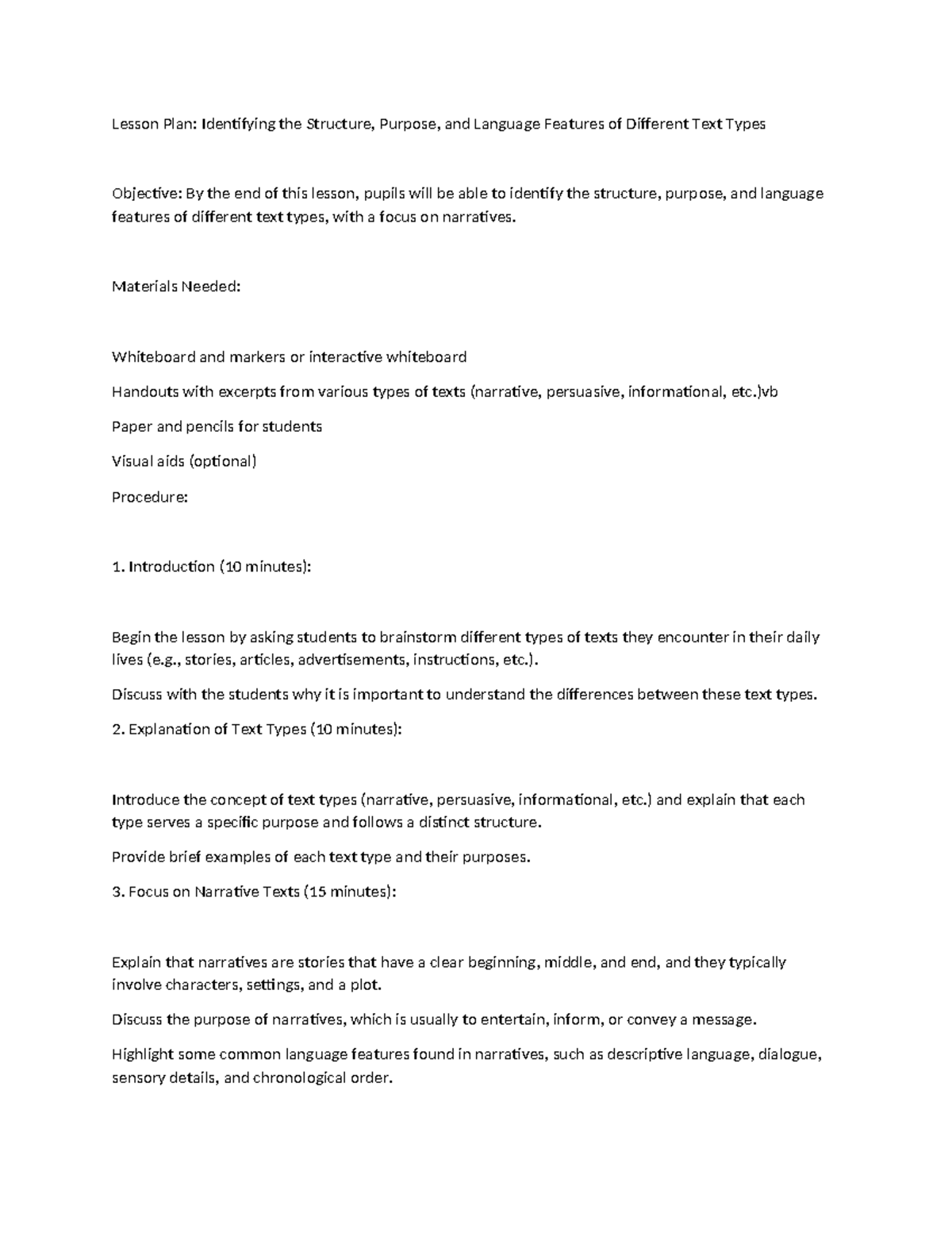 Lesson Plan catch up friday - Lesson Plan: Identifying the Structure ...