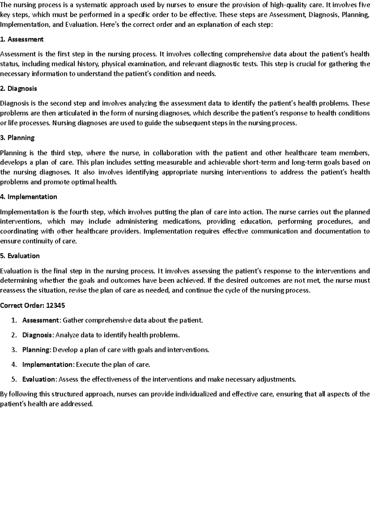 Season 9 - nursing - The nursing process is a systematic approach used ...