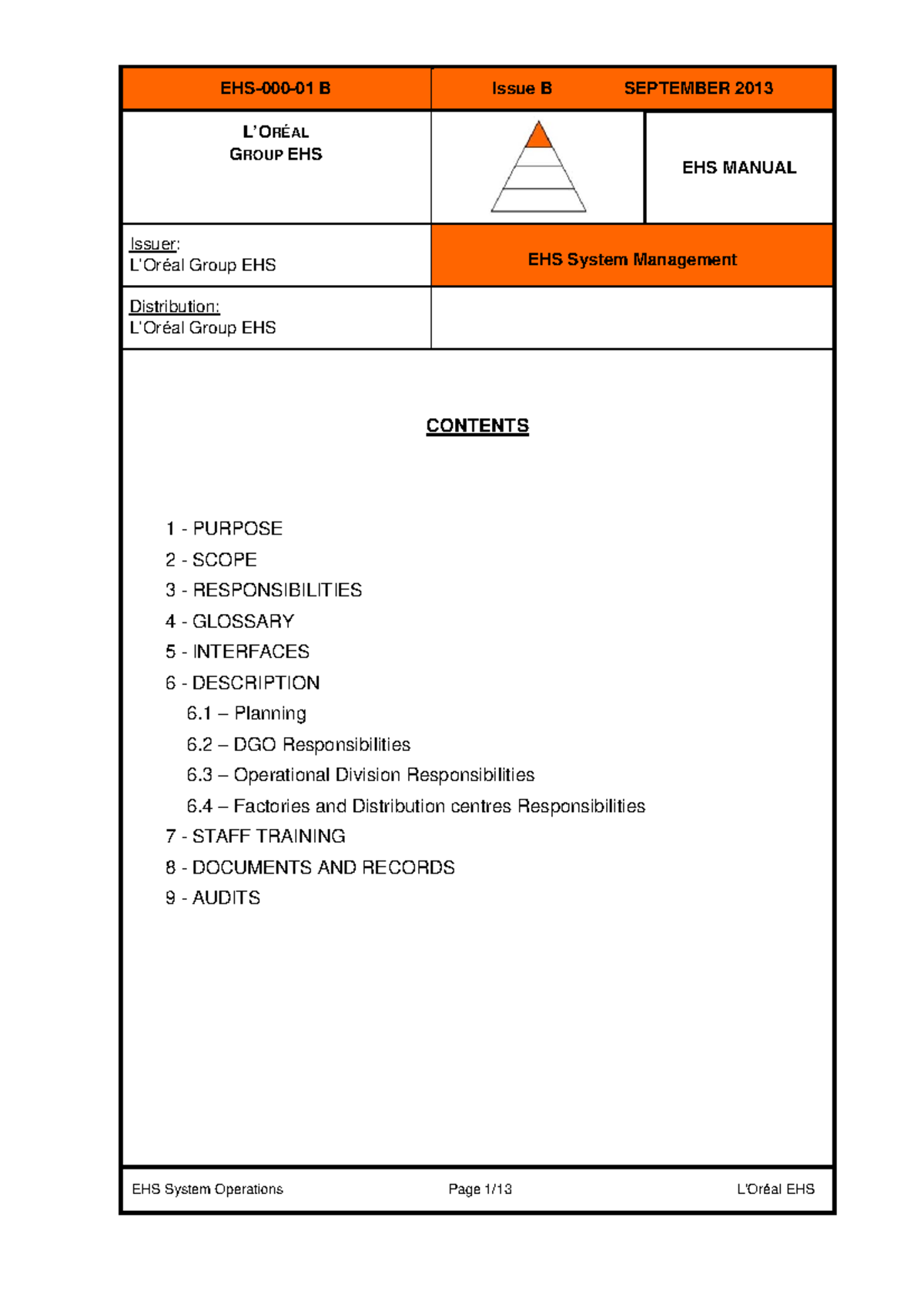 EHS-000-01 EHS system Management - L’ORÉAL GROUP EHS EHS MANUAL Issuer ...