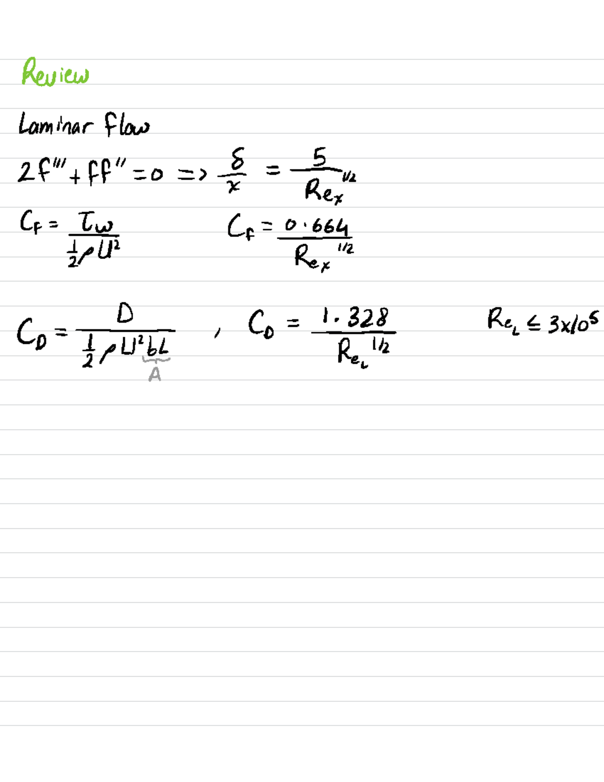 MEC 616 - Fluid Mechanics - Review Laminar flow 2f" ' tff "=o = > ¥ in Cf = tw Cf 01664 - Studocu