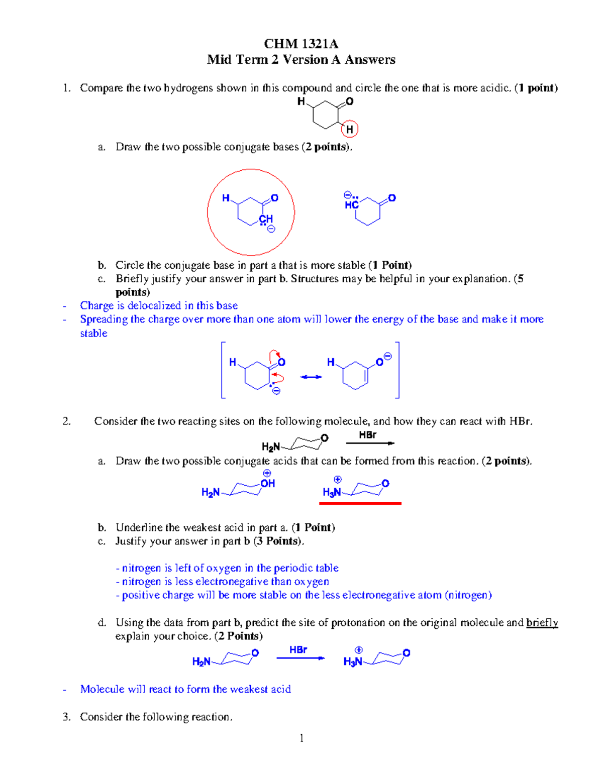 CHM 1321 - Practice Midterm 2 - CHM 1321A Mid Term 2 Version A Answers ...