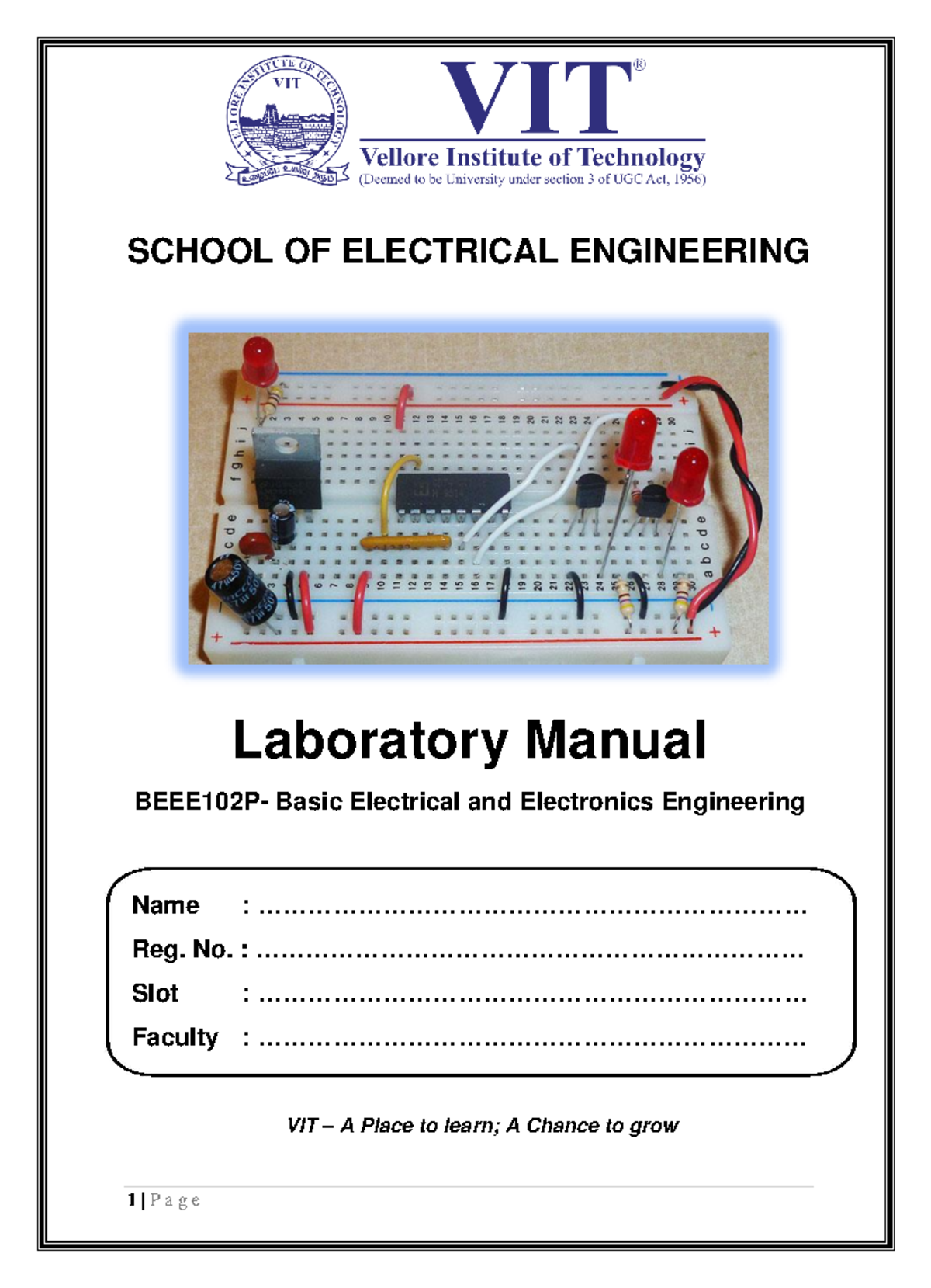 BEEE102P - Lab Manual - SCHOOL OF ELECTRICAL ENGINEERING Laboratory ...