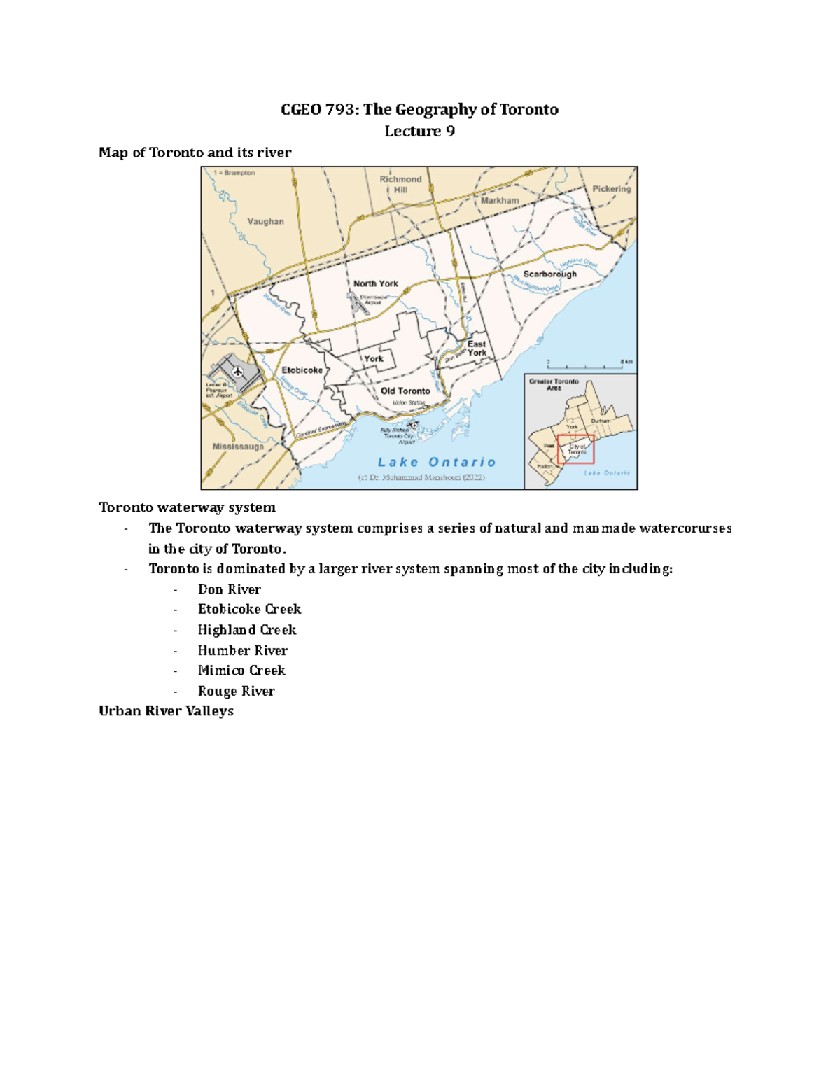 C GEO 793- Lecture 9 - CGEO 793: The Geography of Toronto Lecture 9 Map ...
