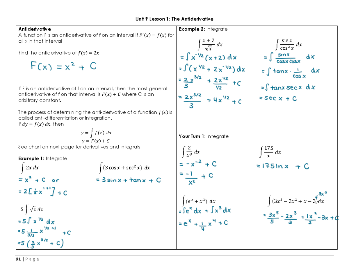 Unit 9 - Math 31 Textbook Ch 9 - Unit 9 Lesson 1: The Antiderivative ...