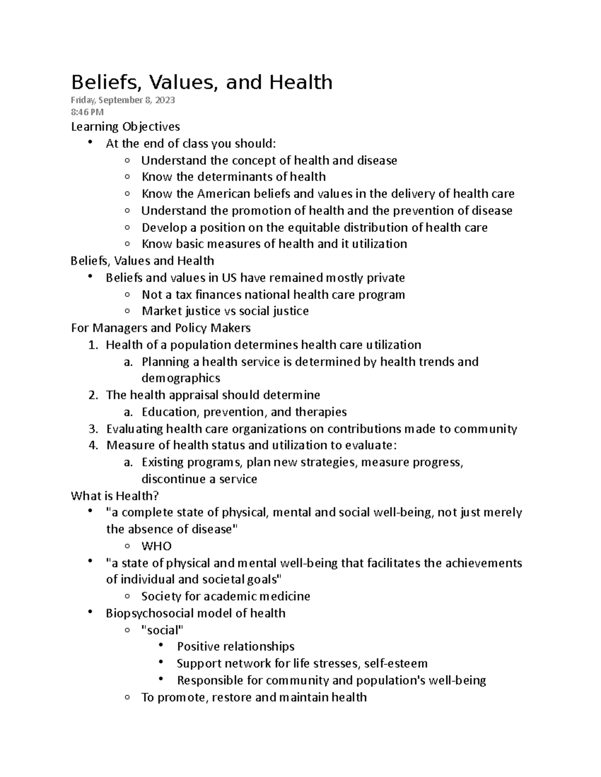 Beliefs, Values, and Health - HSC 507 - Beliefs, Values, and Health ...