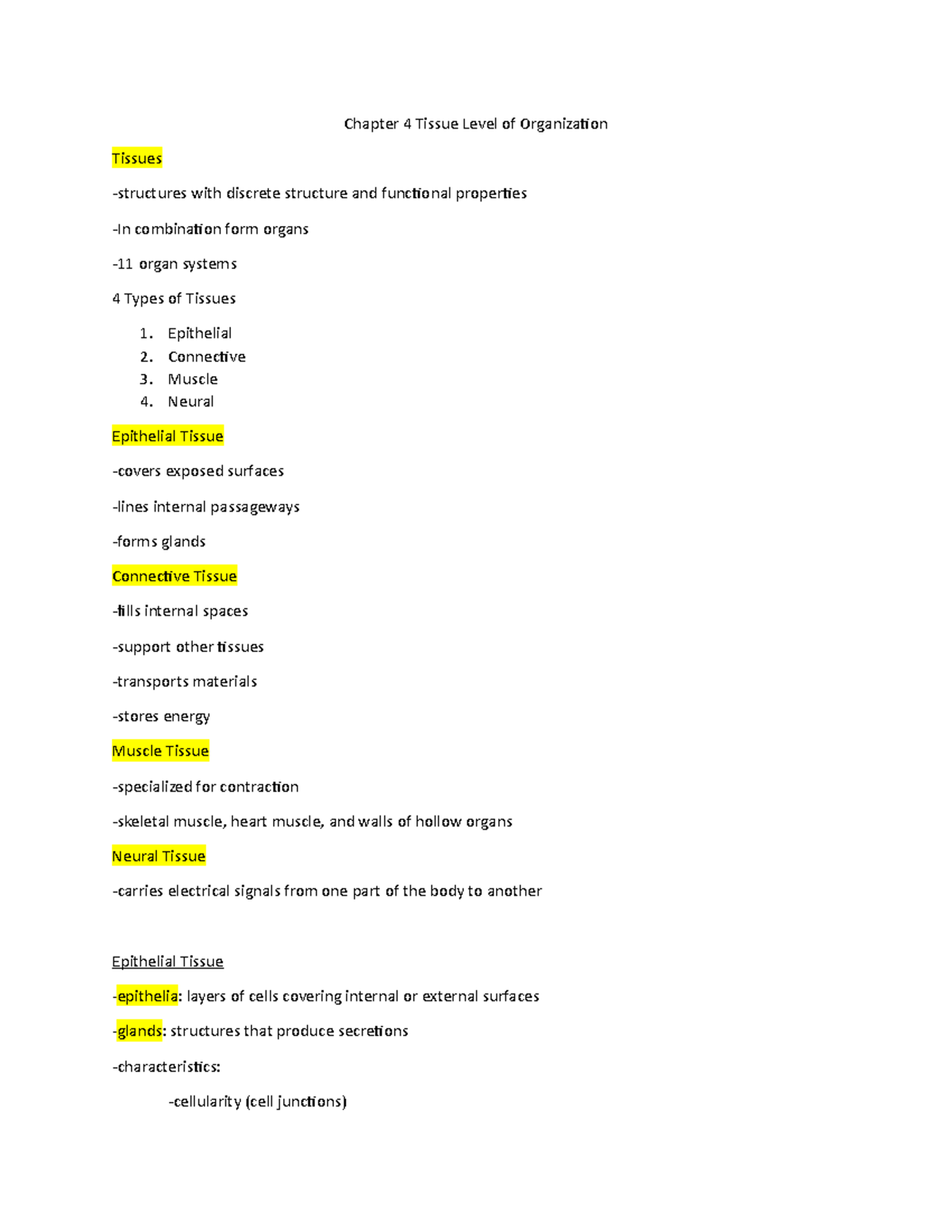 A&P Ch 4 Part 1 - Lecture notes Chapter 4 - Chapter 4 Tissue Level of ...